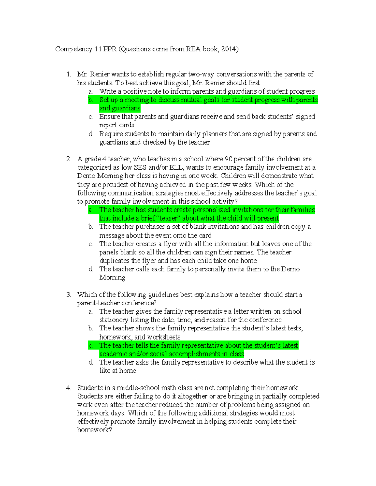 Comp 11 - PPR packet - Competency 11 PPR (Questions come from REA book ...