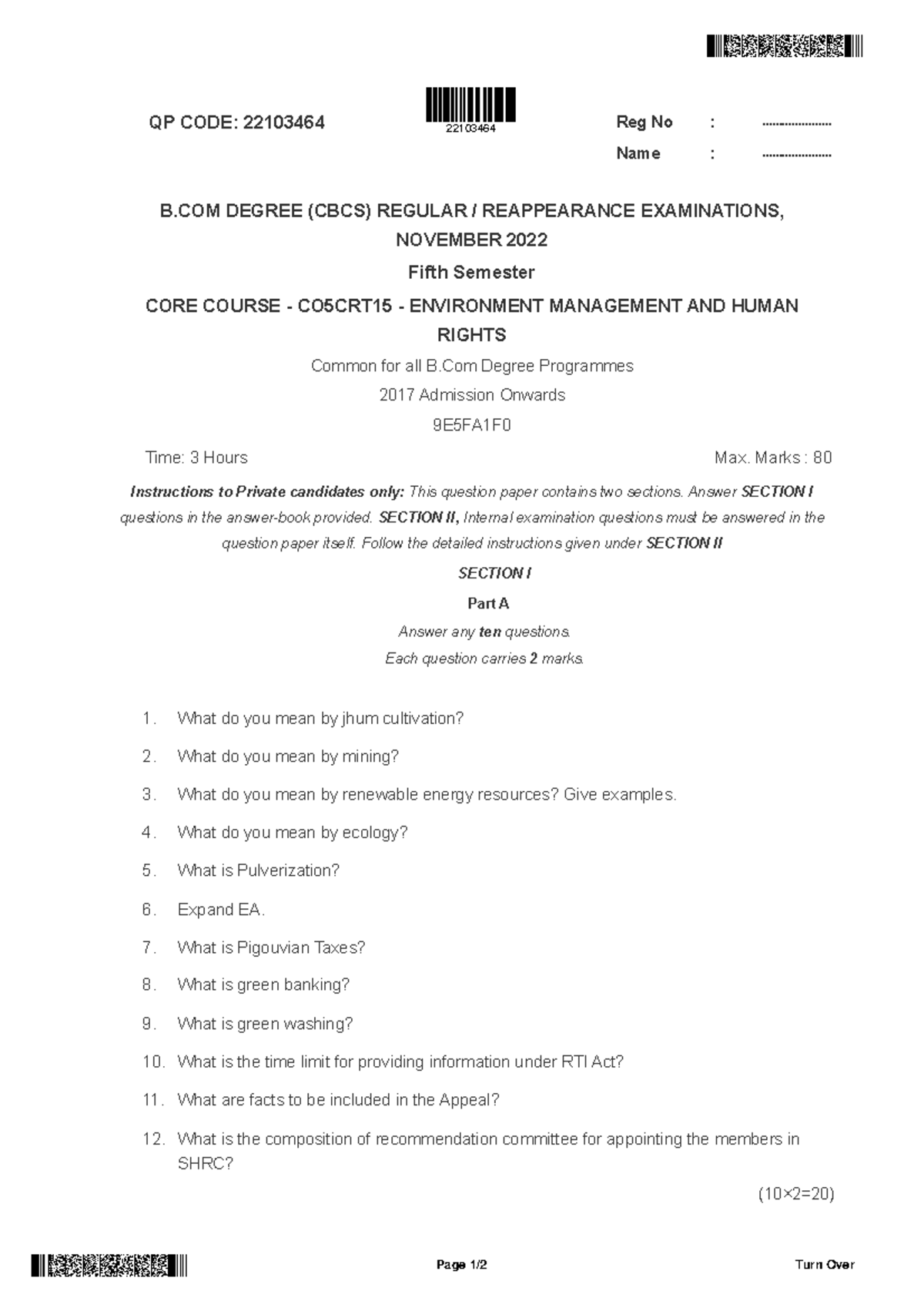 EMHR Nov 2022 - Material - QP CODE: 22103464 Reg No : ..................... Name : - Studocu