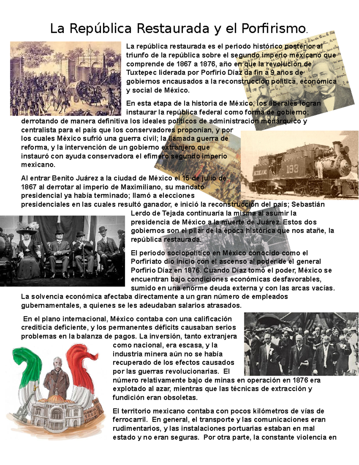 La República Restaurada y el Porfirismo - La república restaurada es el ...