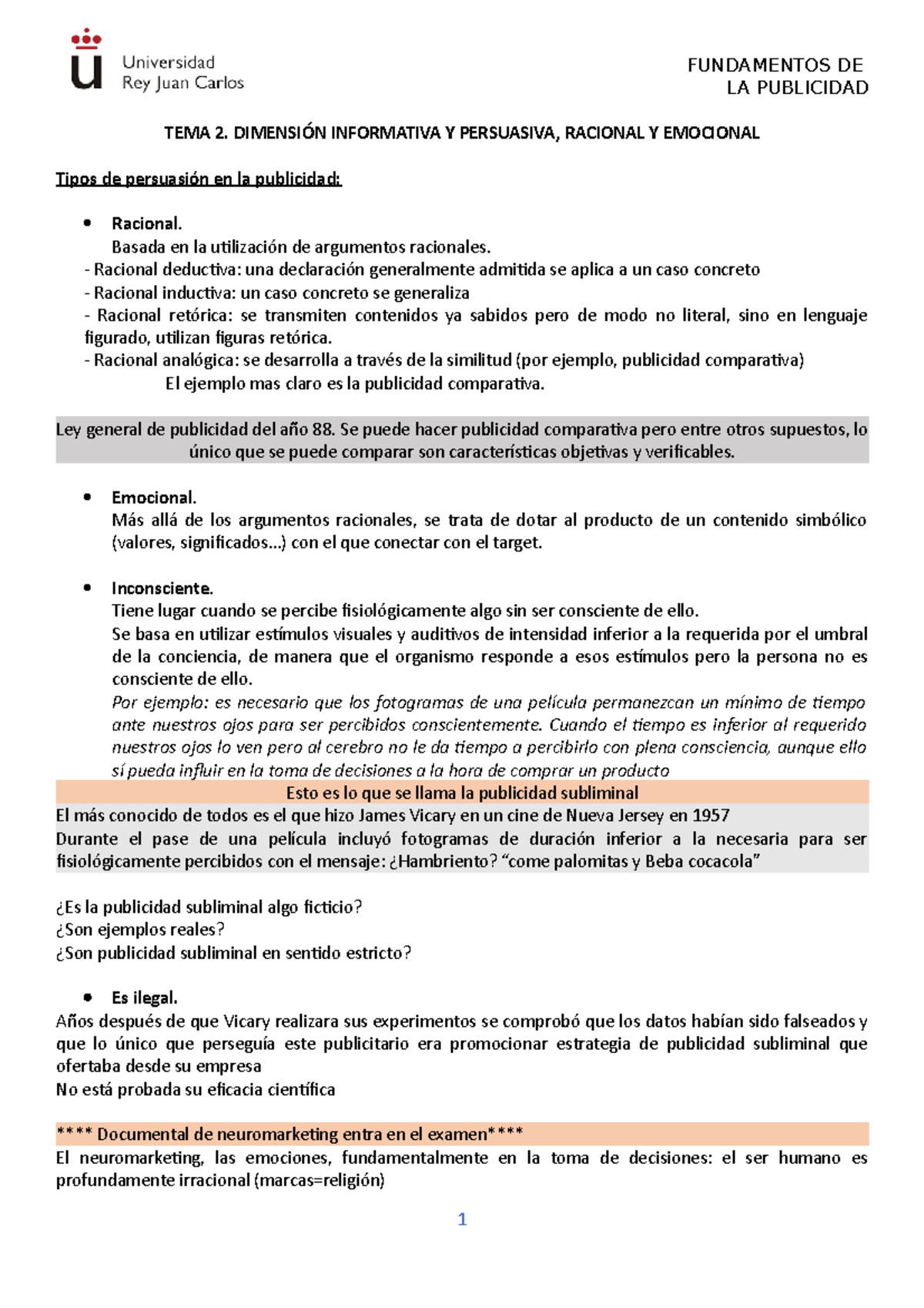 Publicidad 2 - Apuntes 2 - LA PUBLICIDAD TEMA 2. DIMENSIÓN INFORMATIVA ...