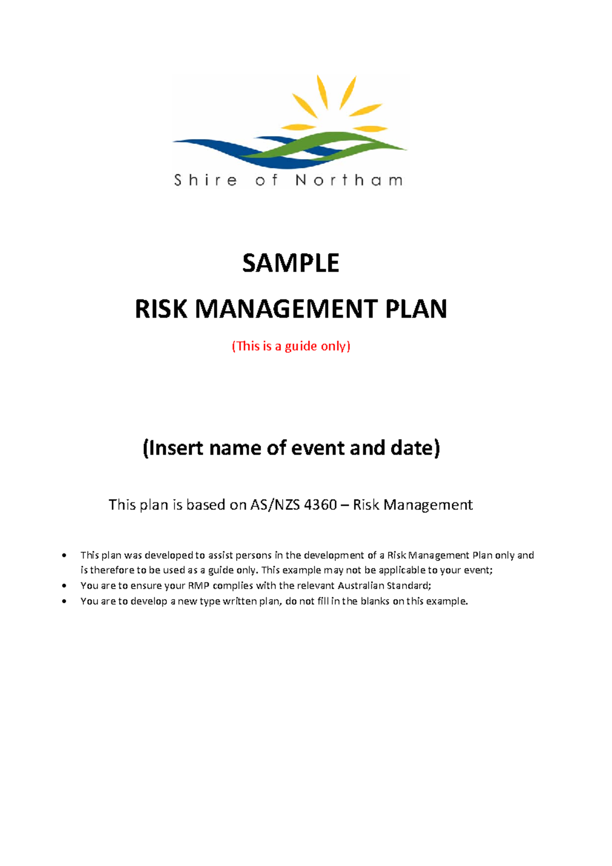 Sample RISK Management PLAN - SAMPLE RISK MANAGEMENT PLAN (This is a ...