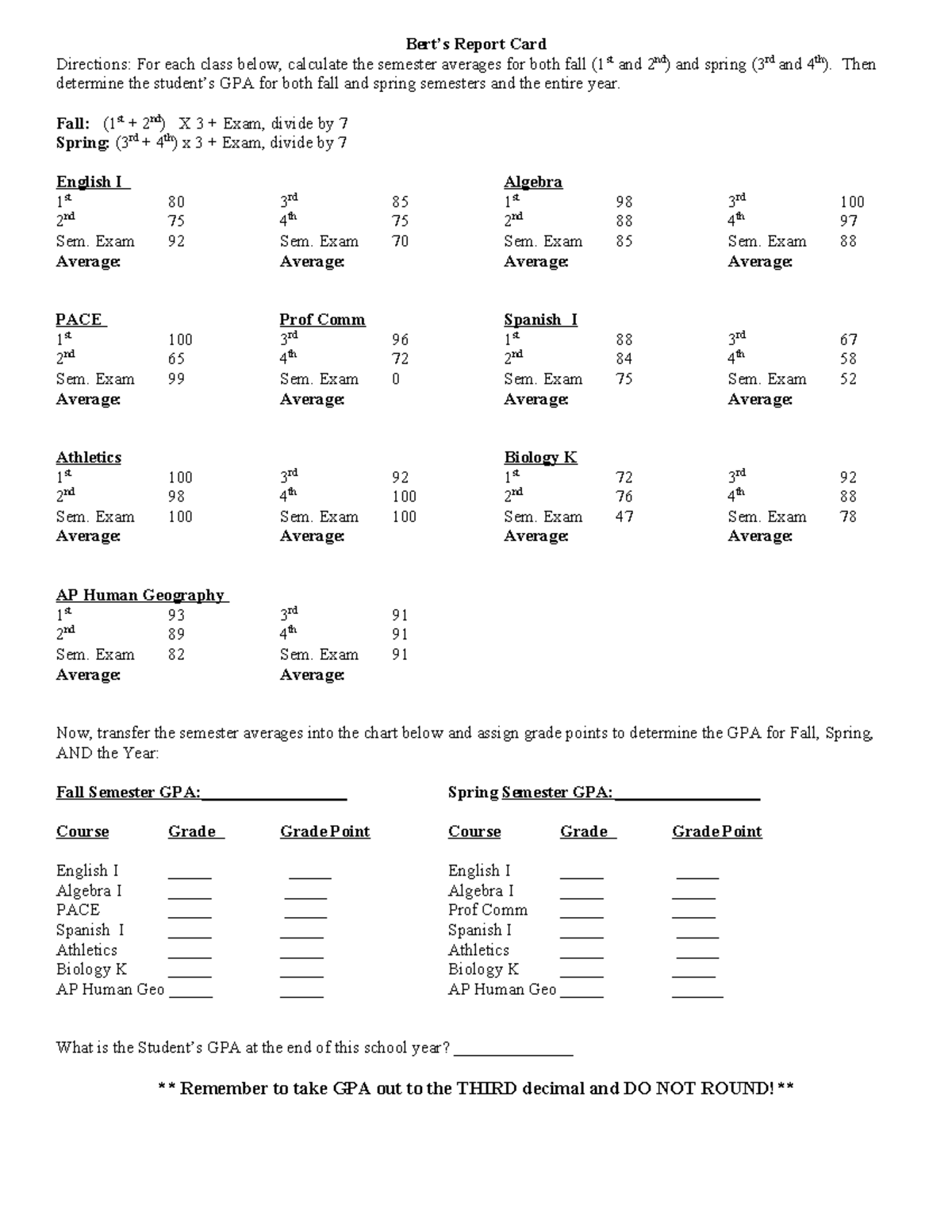 Berts Report Card new - 4e5r5rr5ryftf - Bert’s Report Card Directions ...