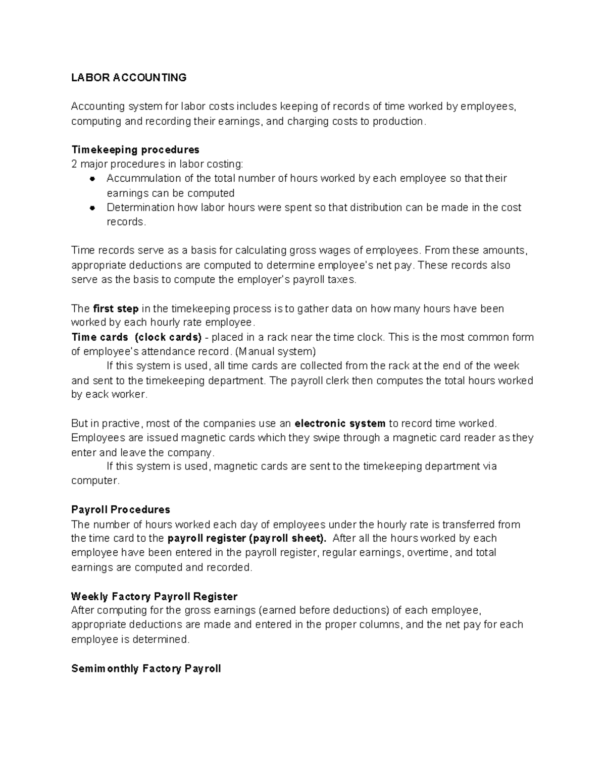 Chapter-5 - Accounting - LABOR ACCOUNTING Accounting system for labor ...