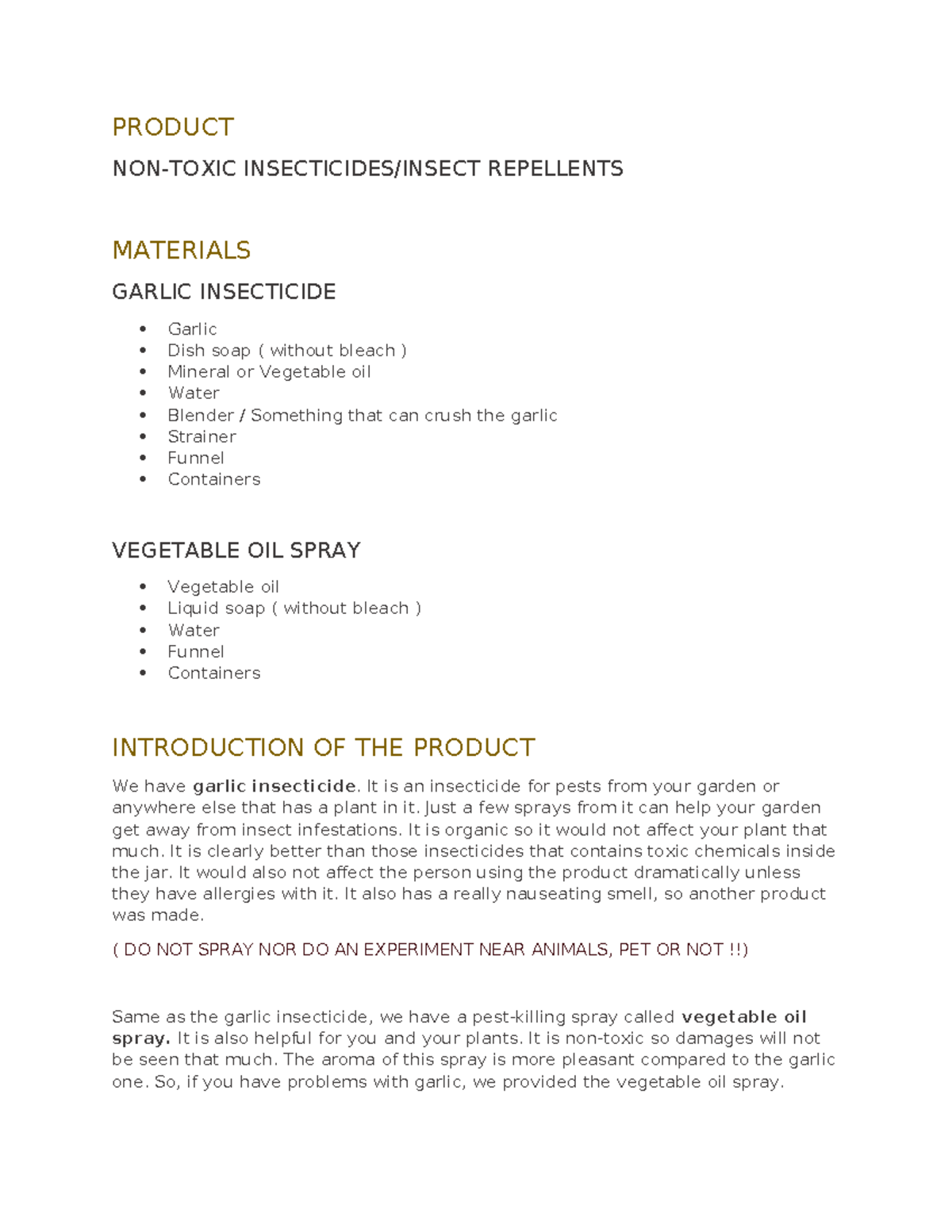 Science Investigatory Project - PRODUCT NON-TOXIC INSECTICIDES/INSECT REPELLENTS MATERIALS ...