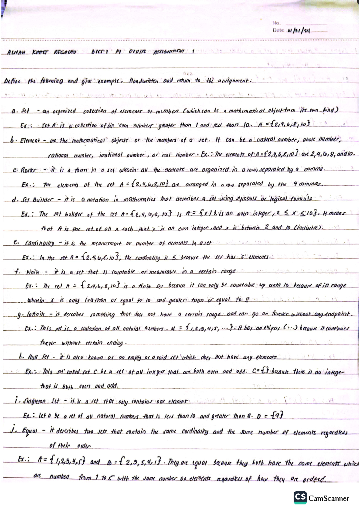 Regacho Assignment 1 Set Definition - Discrete Mathematics - CamScanner ...