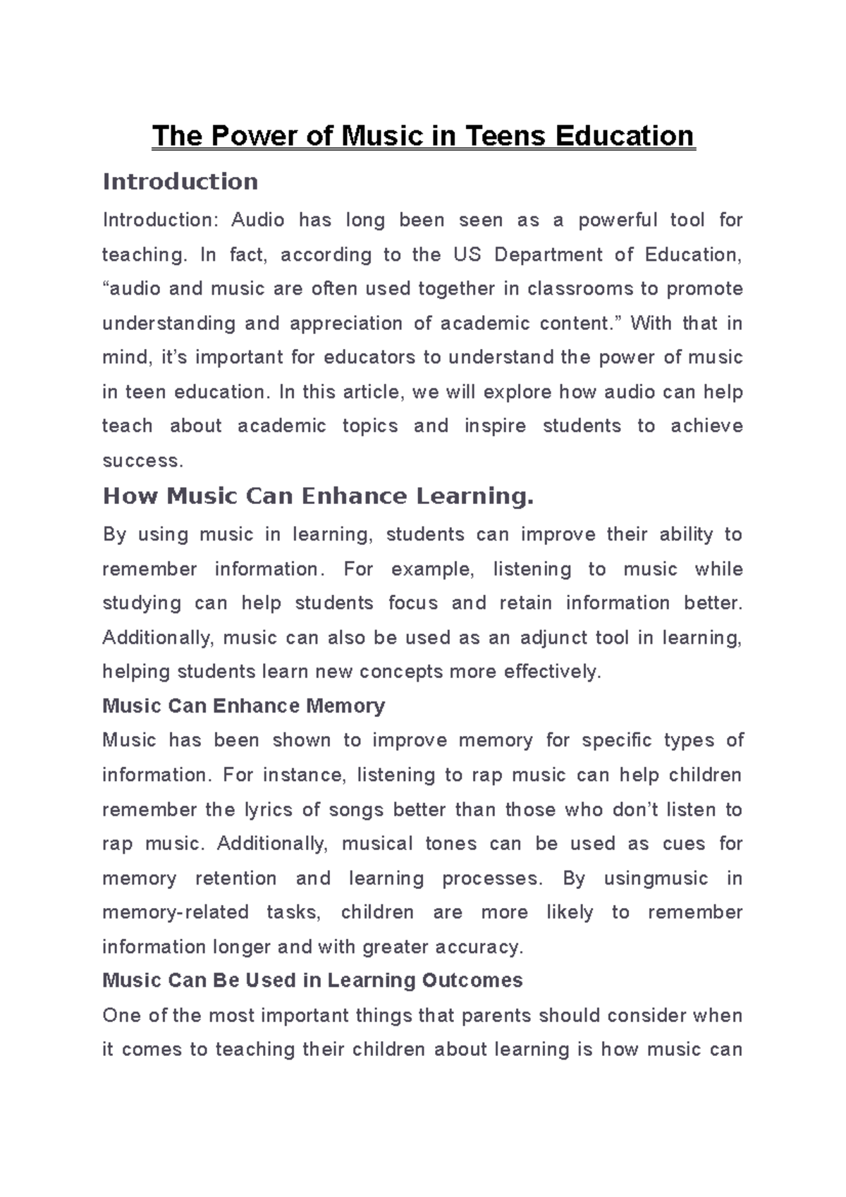 The Power of Music in Teens Education - The Power of Music in Teens ...