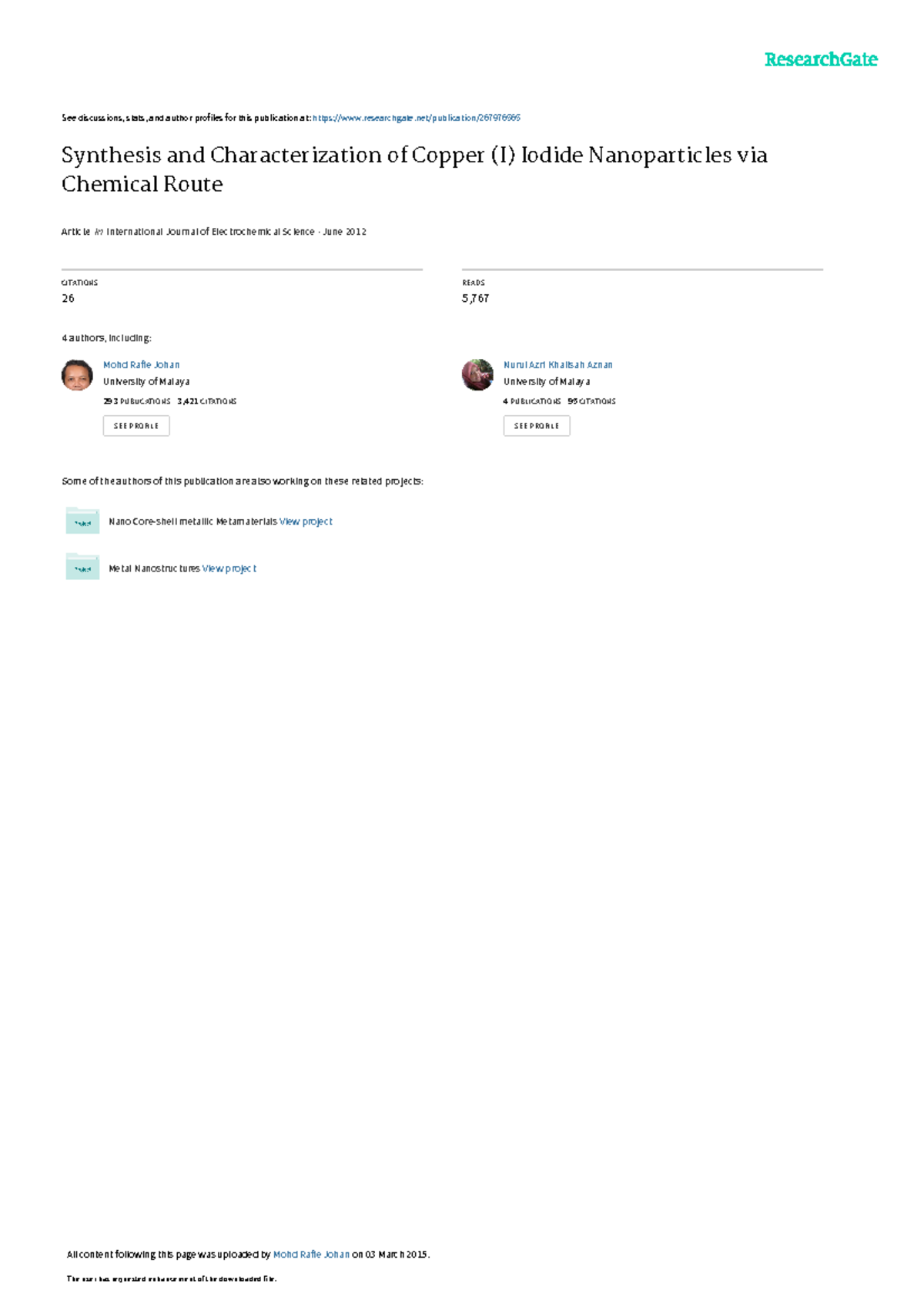 Synthesis and Characterization of Copper I Iodide - See discussions ...
