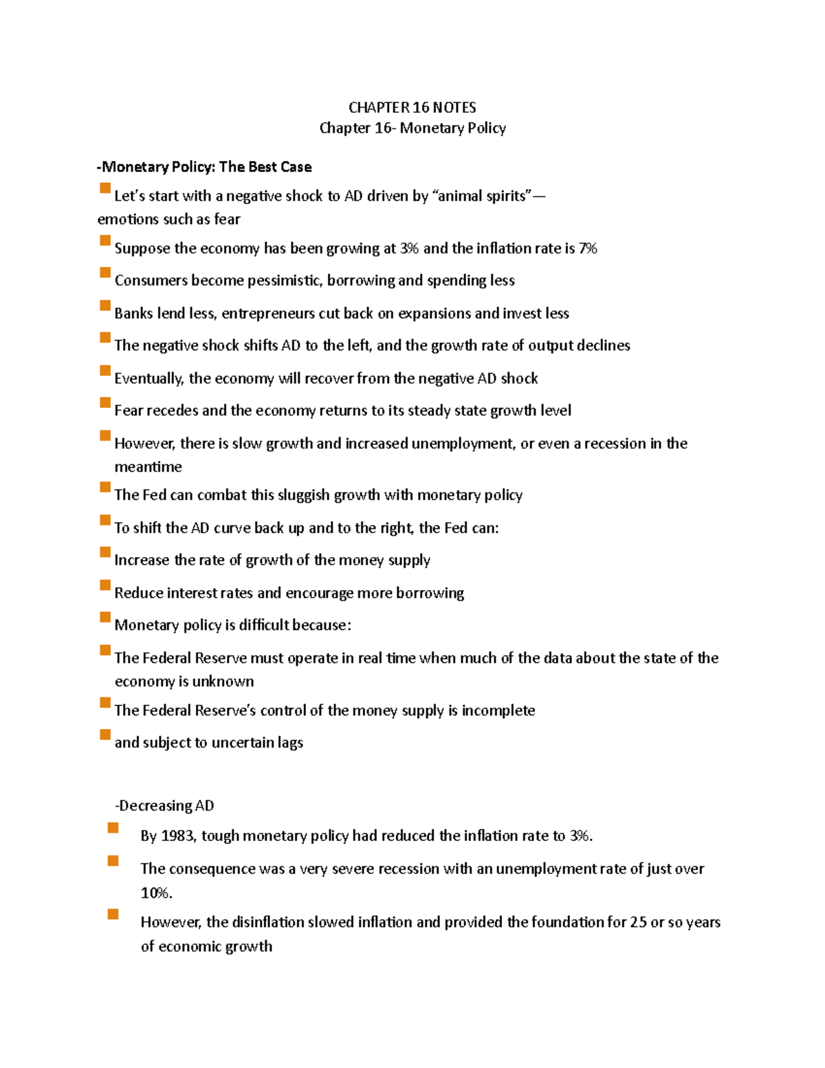 Chapter 16 Notes - CHAPTER 16 NOTES Chapter 16- Monetary Policy ...