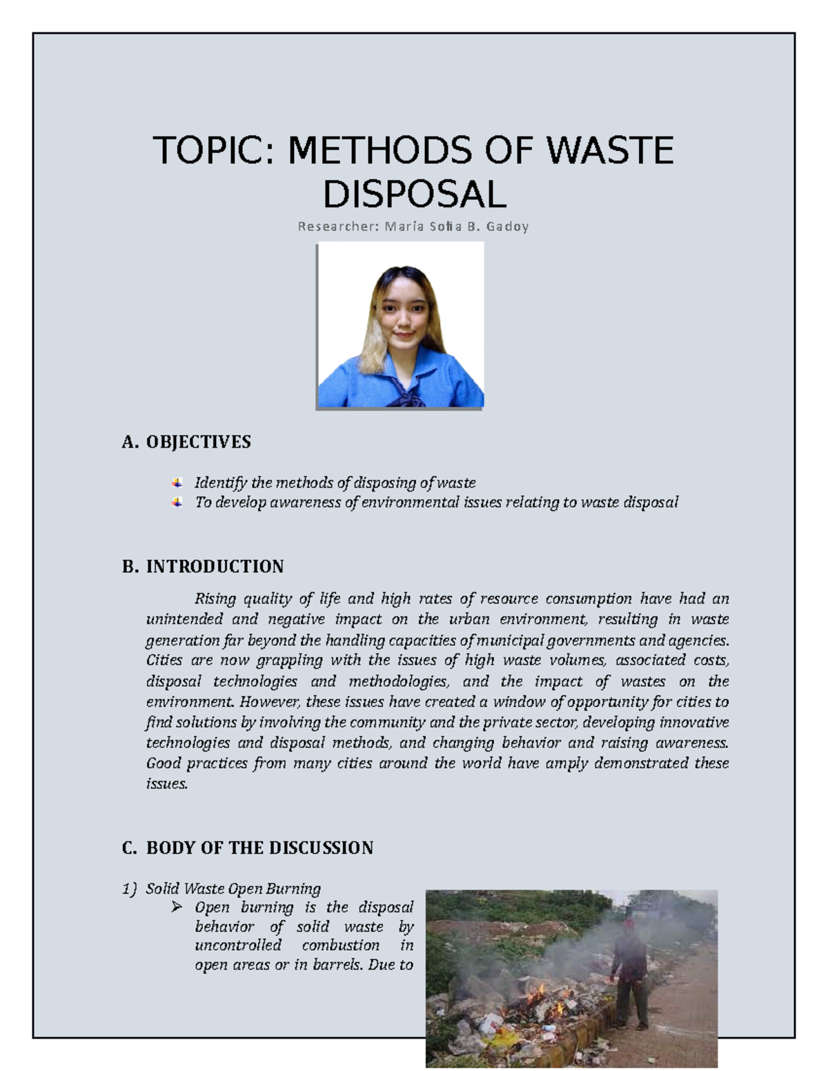 Methods OF Waste Disposal Environmental Science - TOPIC: METHODS OF ...