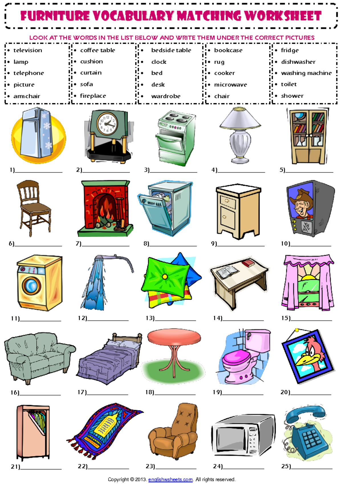 In my house furniture vocabulary matching exercise worksheet-1 ...