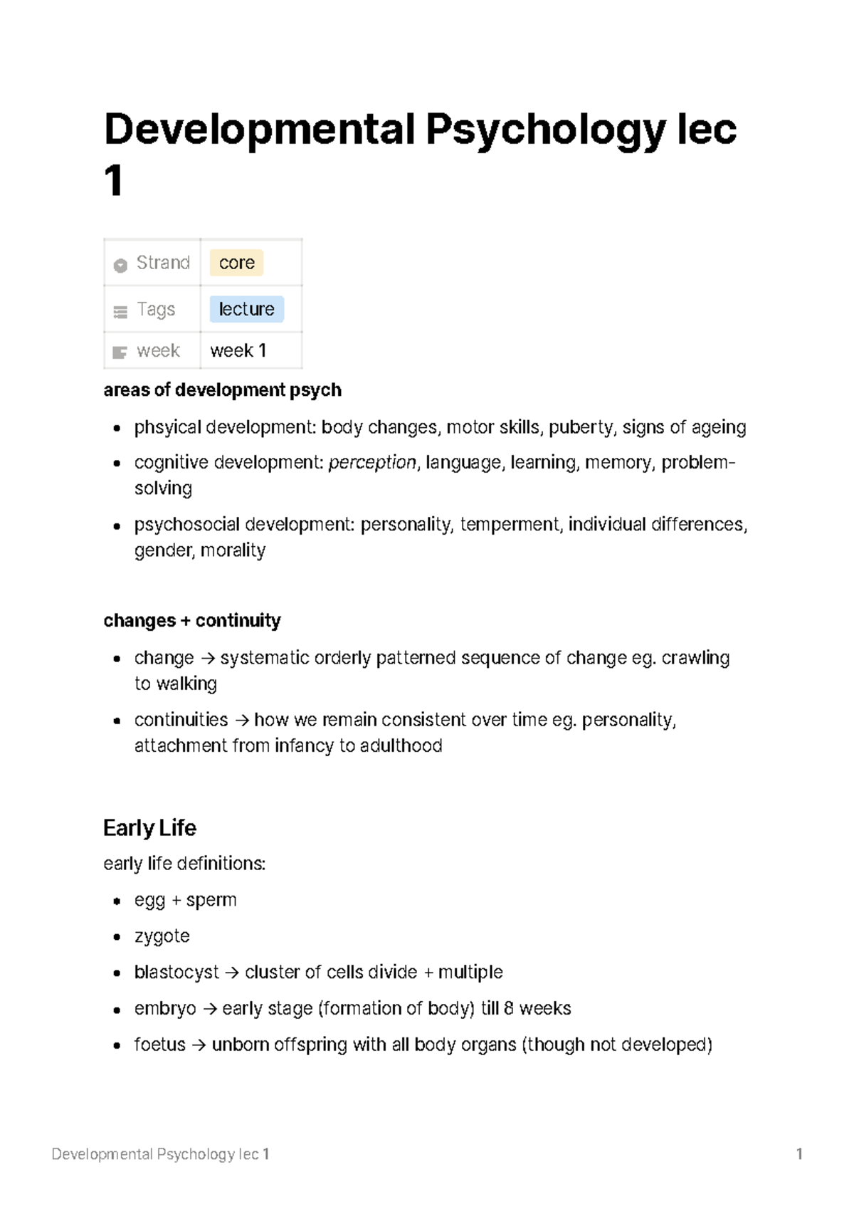 Lecture Notes PSYU1105 - Developmental Psychology lec Ԇ Ԇ Developmental ...