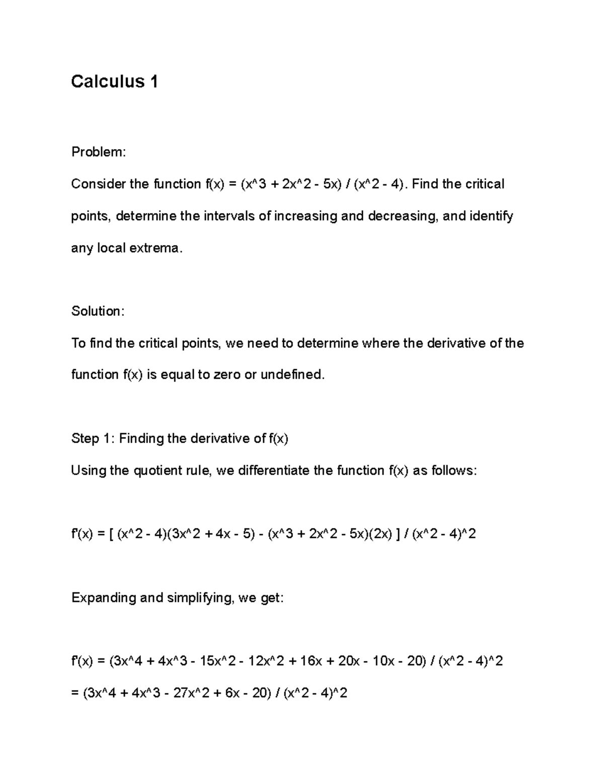 Calculus 1 - Calculus 1 Problem: Consider the function f(x) = (x^3 + 2x ...
