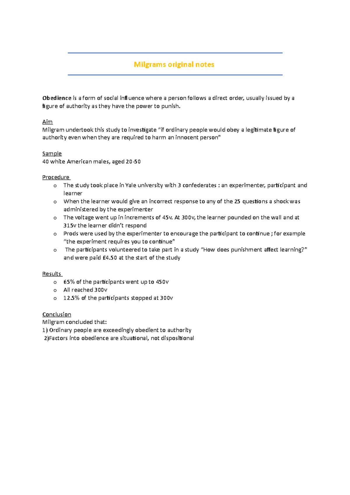 Milgrams original notes - Milgrams original notes Obedience is a form ...