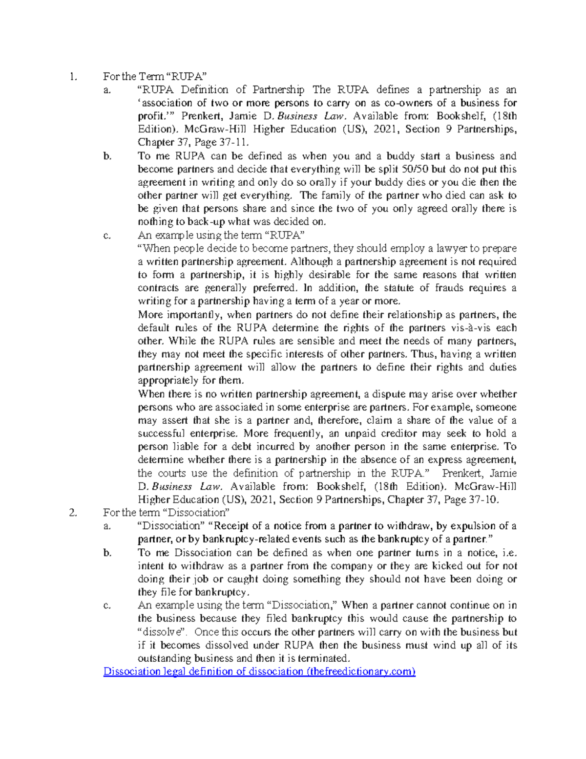 Unit 1 - Introduction to Forms of Business and - For the Term “RUPA” a ...