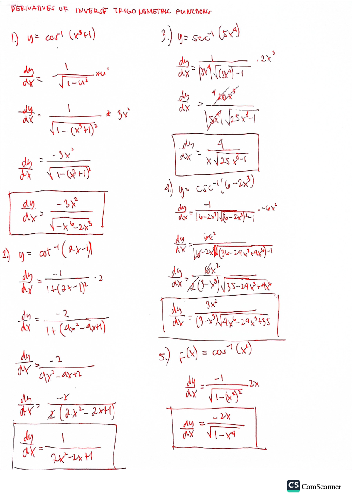 5 Differentiation Inverse Trigo 1 - Civil Engineering - DERIVATIVES OF ...