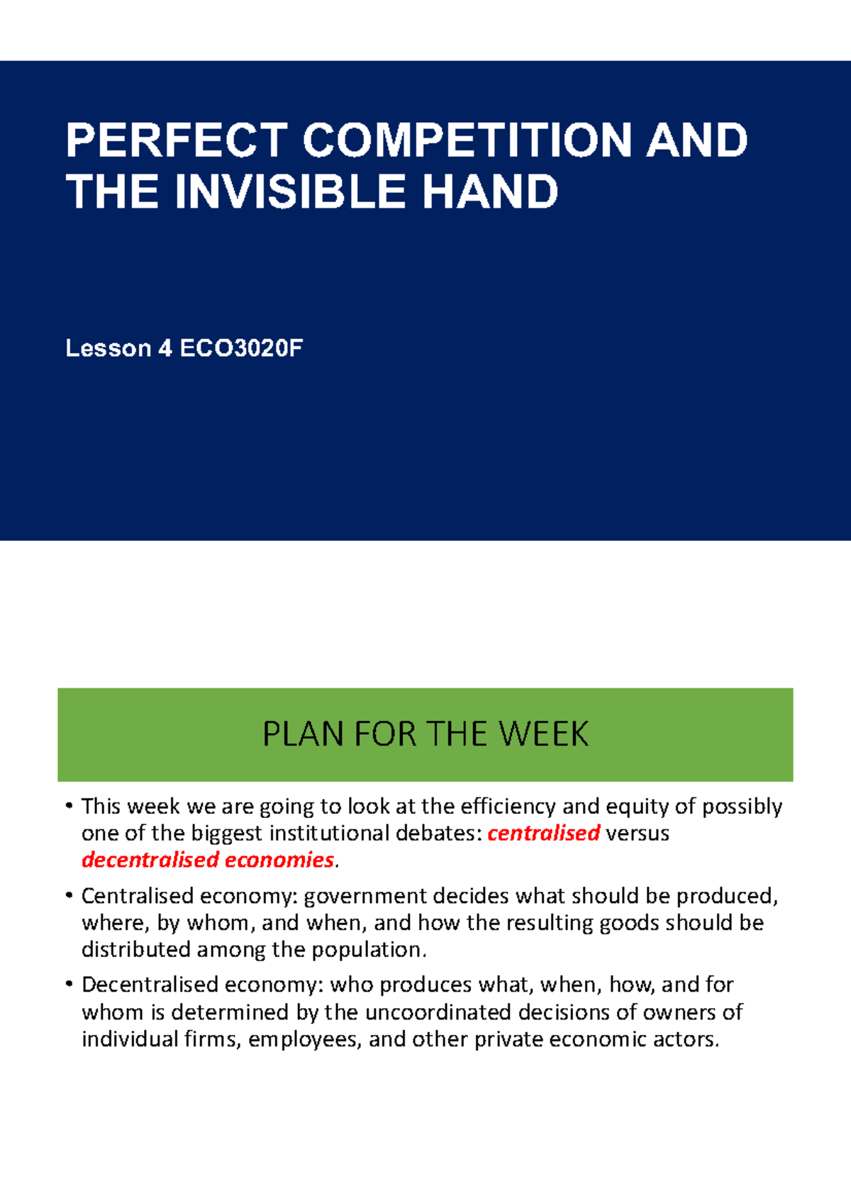 Lesson 4 - Final - PERFECT COMPETITION AND THE INVISIBLE HAND Lesson 4 ...