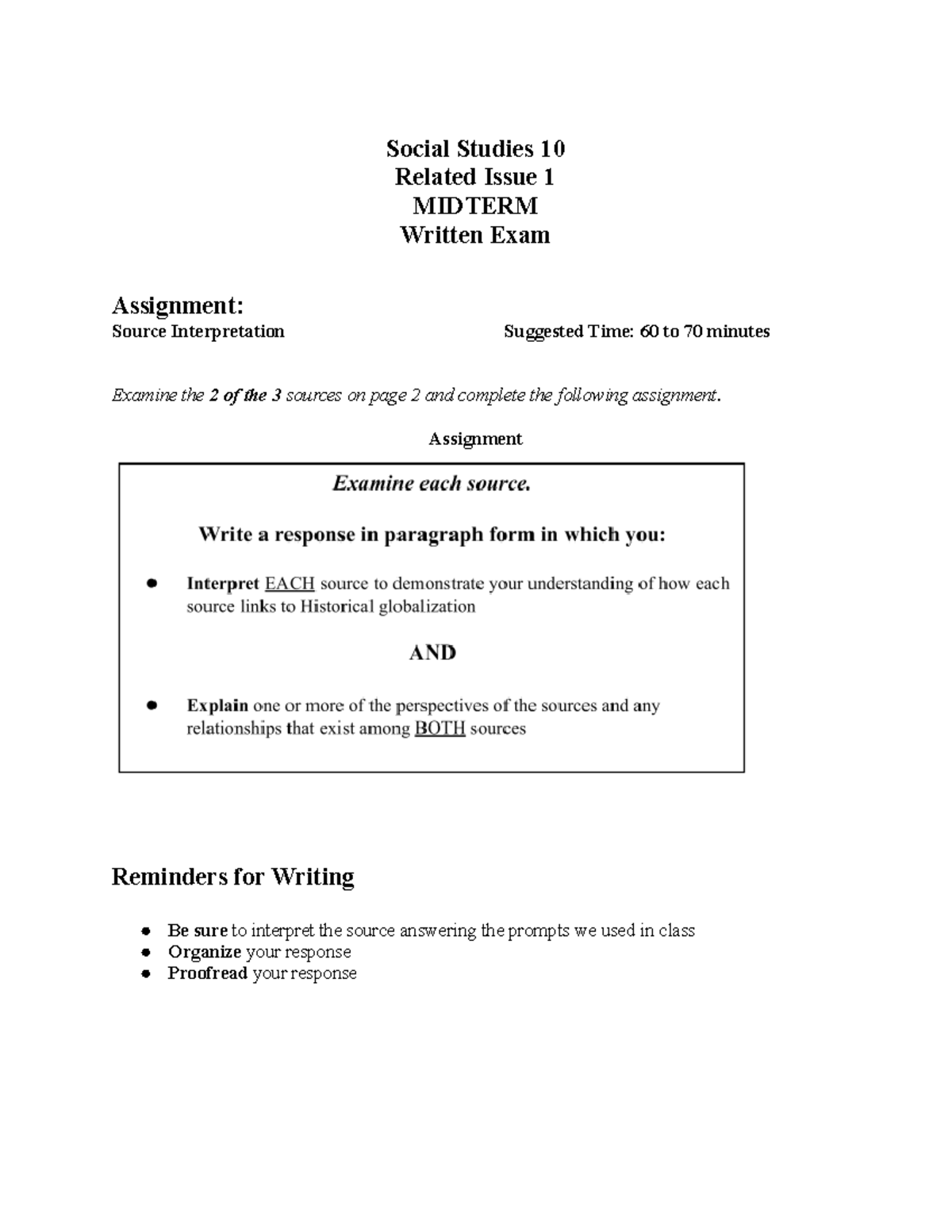 Source Analysis Historic Global Midterm 2019 - Social Studies 10 ...