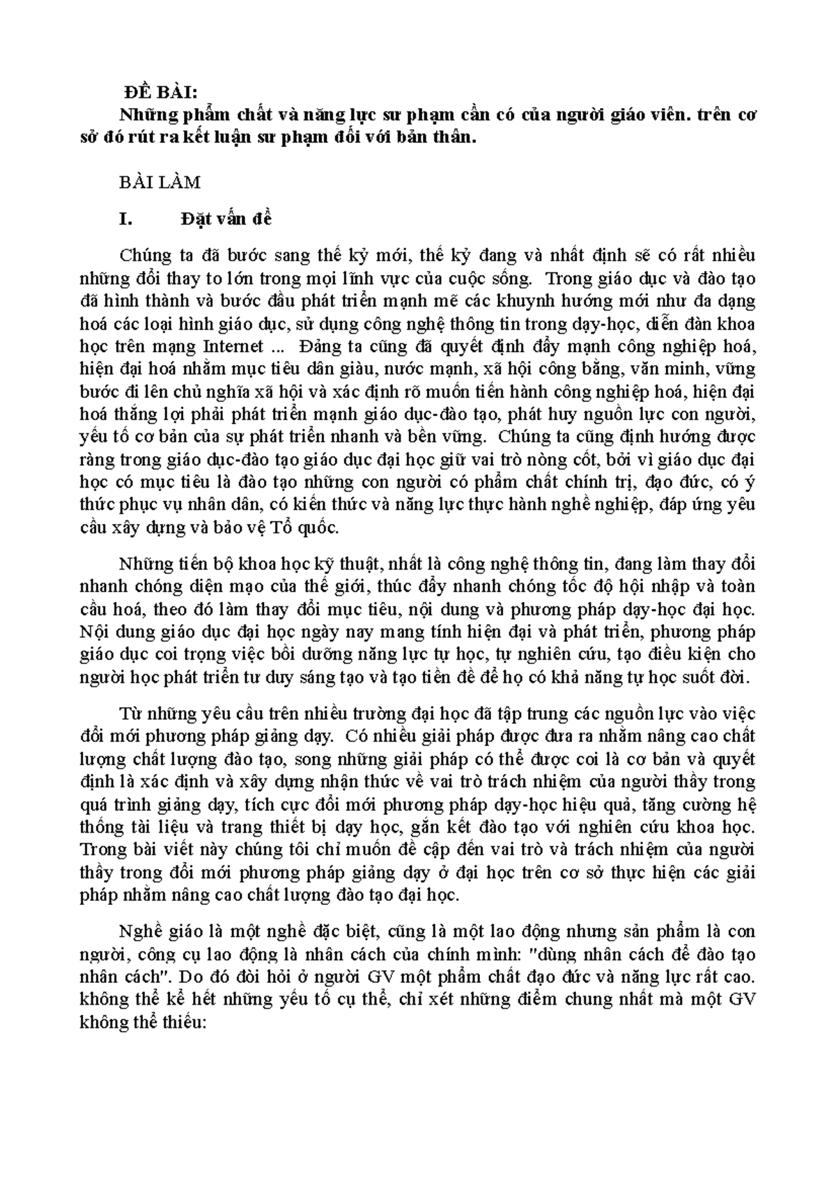 1 doc - sdsss - ĐỀ BÀI: Những phẩm chất và năng lực sư phạm cần có của ...
