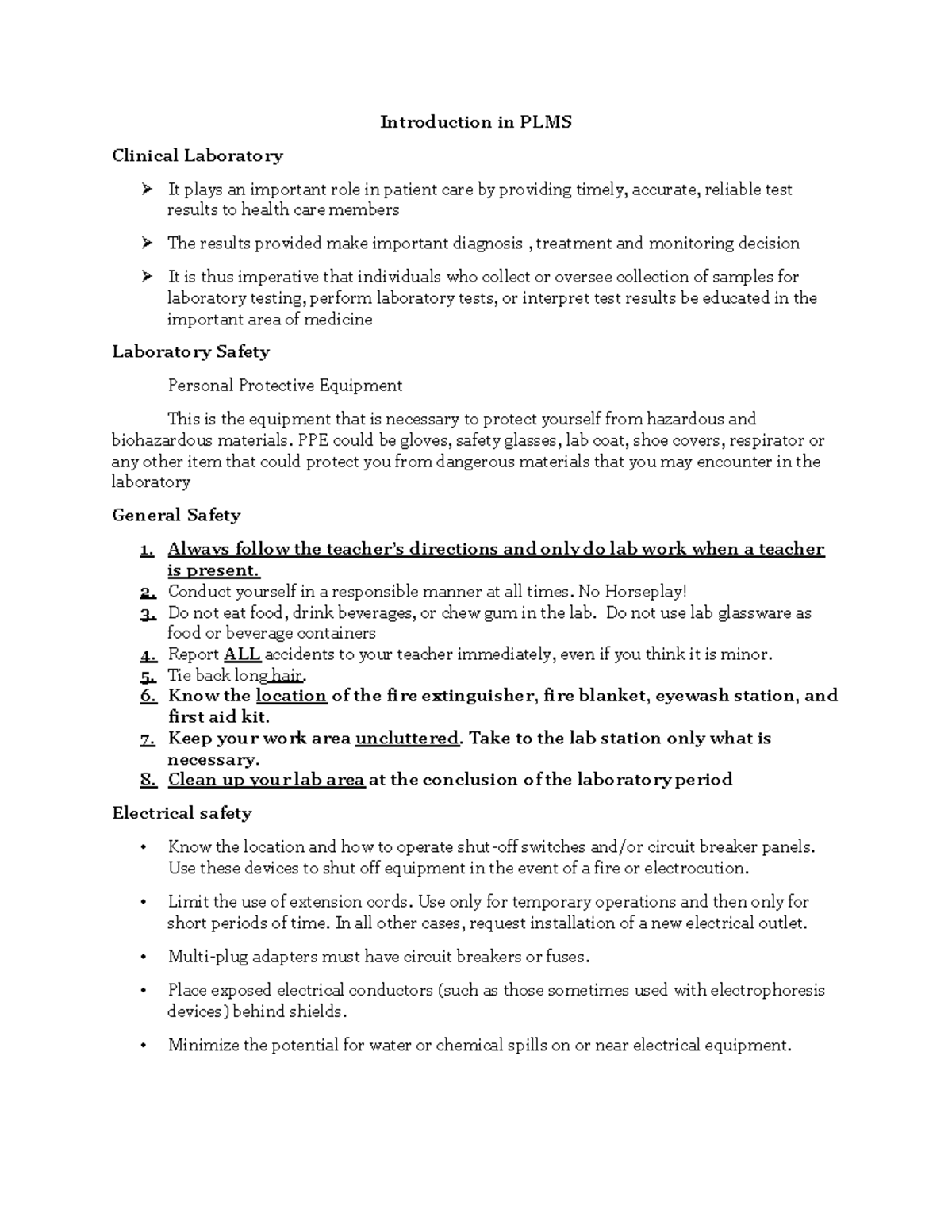 PMLS Lecture 1 - Introduction in PLMS Clinical Laboratory It plays an ...