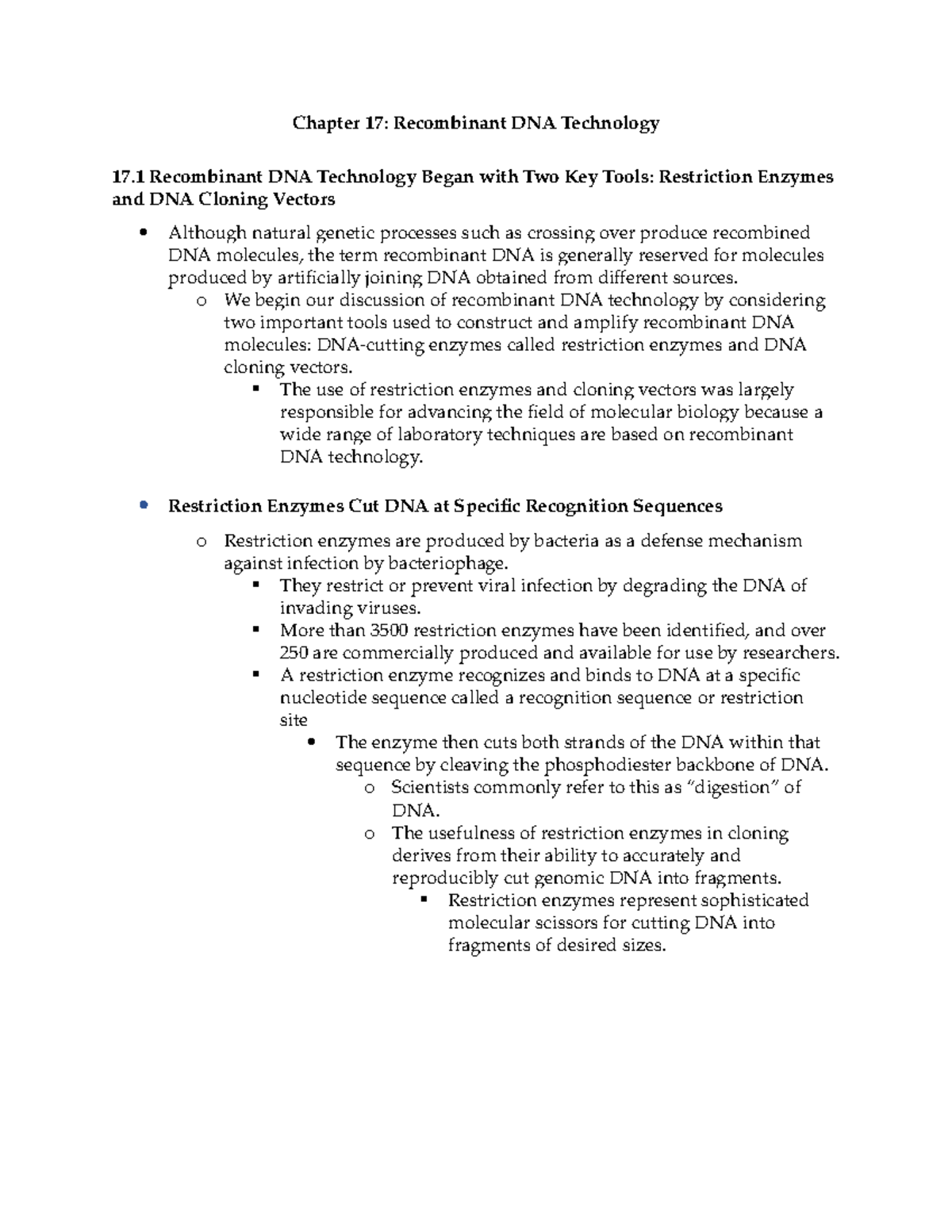 Chapter 17 Genetics - Chapter 17: Recombinant DNA Technology 17 ...