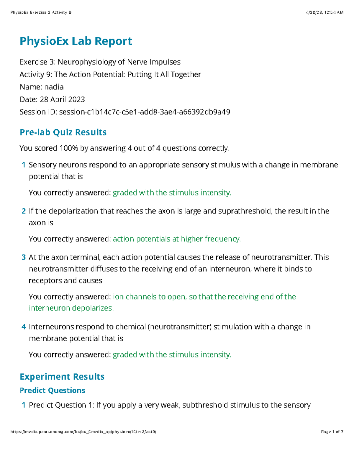 Physio Ex Exercise 3 Activity 9 - PhysioEx Lab Report Exercise 3 ...