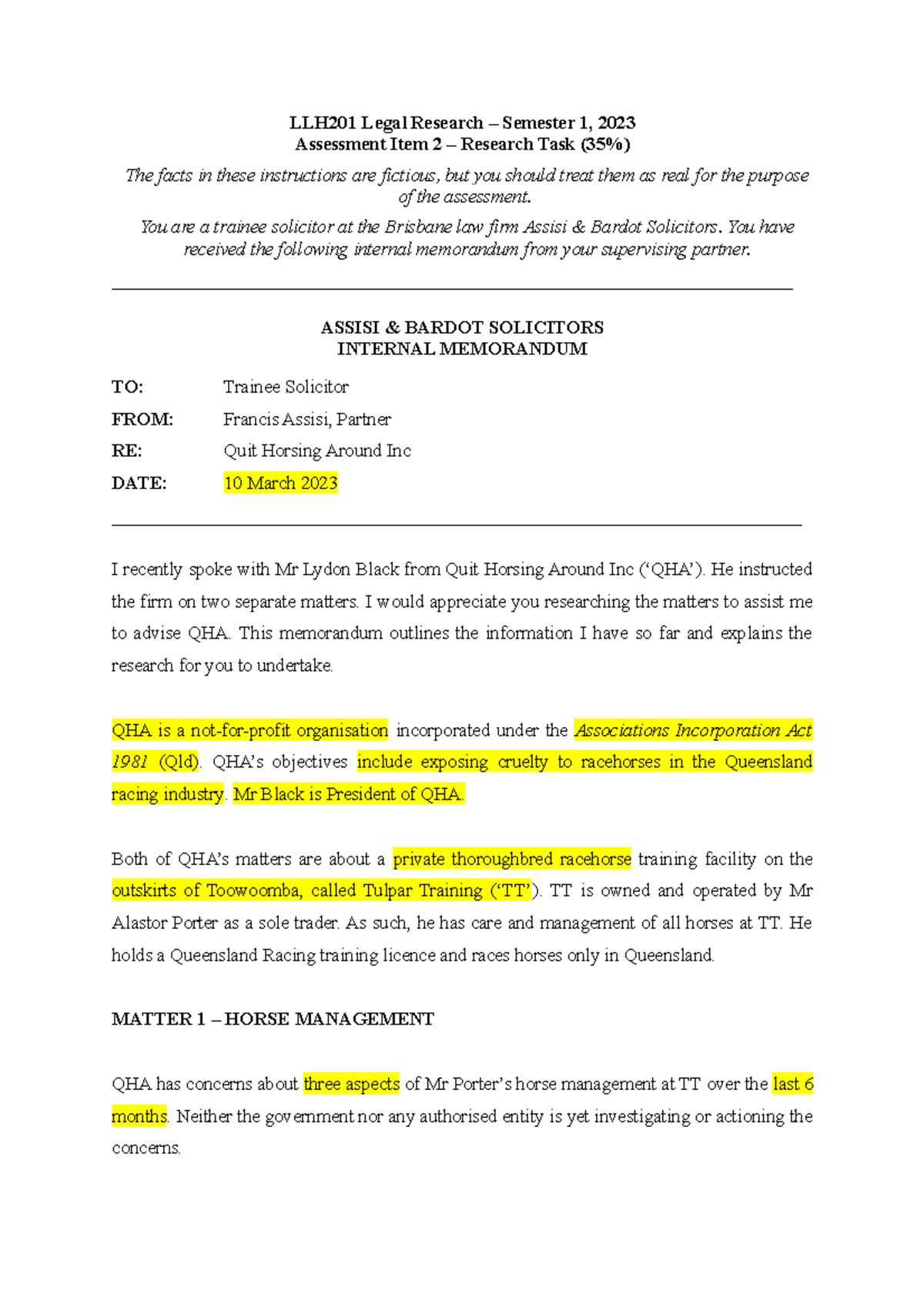 Sem 1 2023 - Assessment Item 2 - Research Task - LLH201 Legal Research – Semester 1, 2023 ...