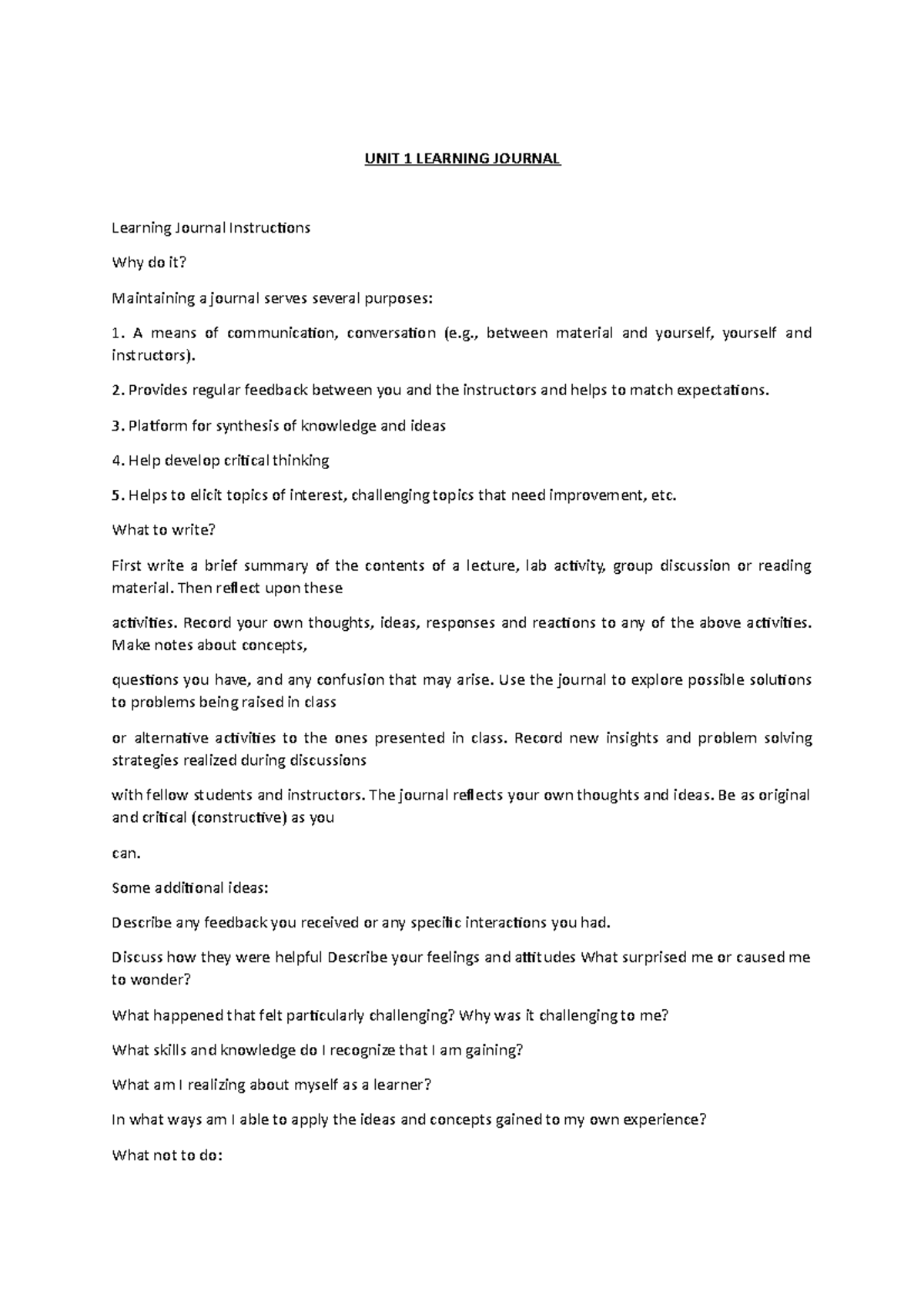 UNIT1 Learning Journal - UNIT 1 LEARNING JOURNAL Learning Journal ...