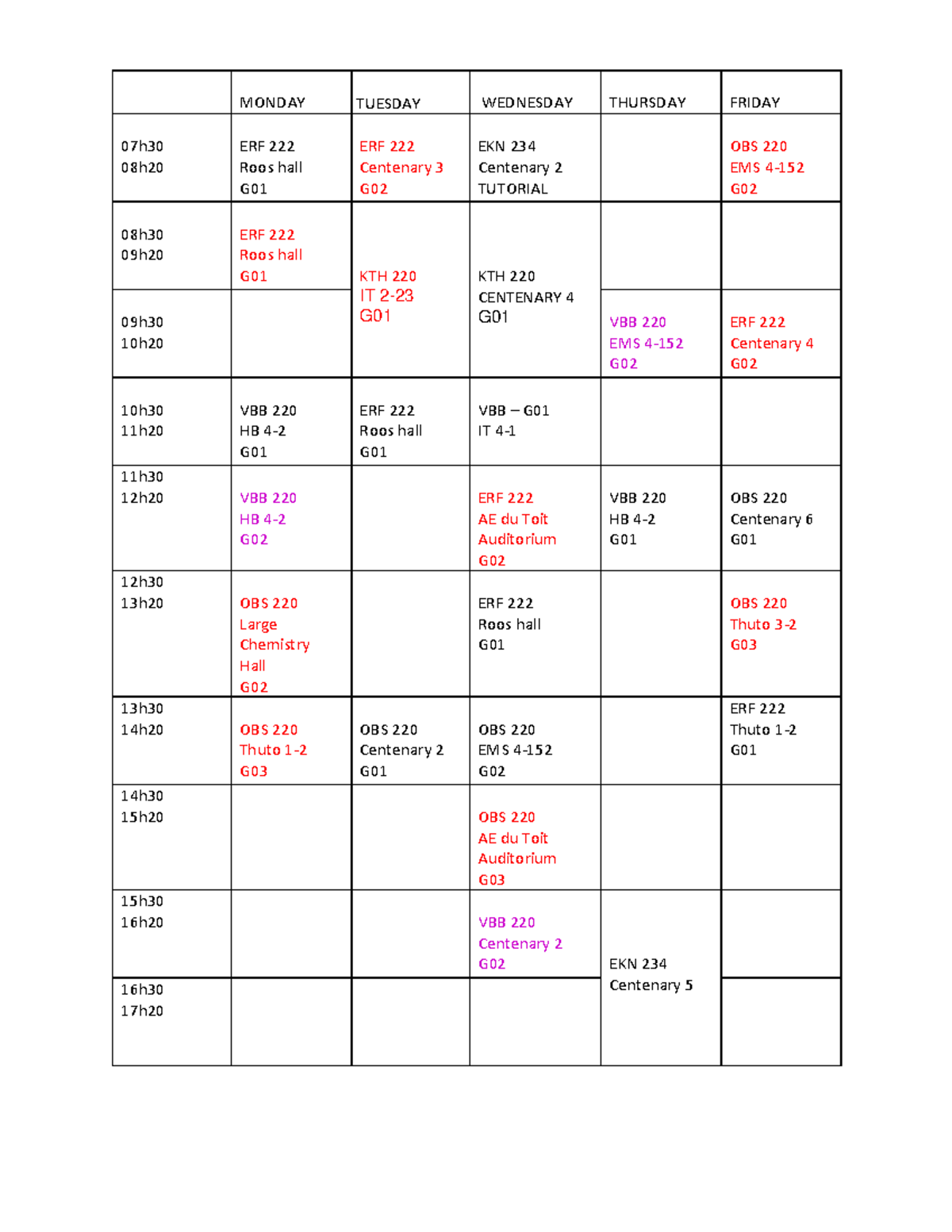 Updated timetable - GOOD - MONDAY • OB TUESDAY WEDNESDAY THURSDAY AE du ...