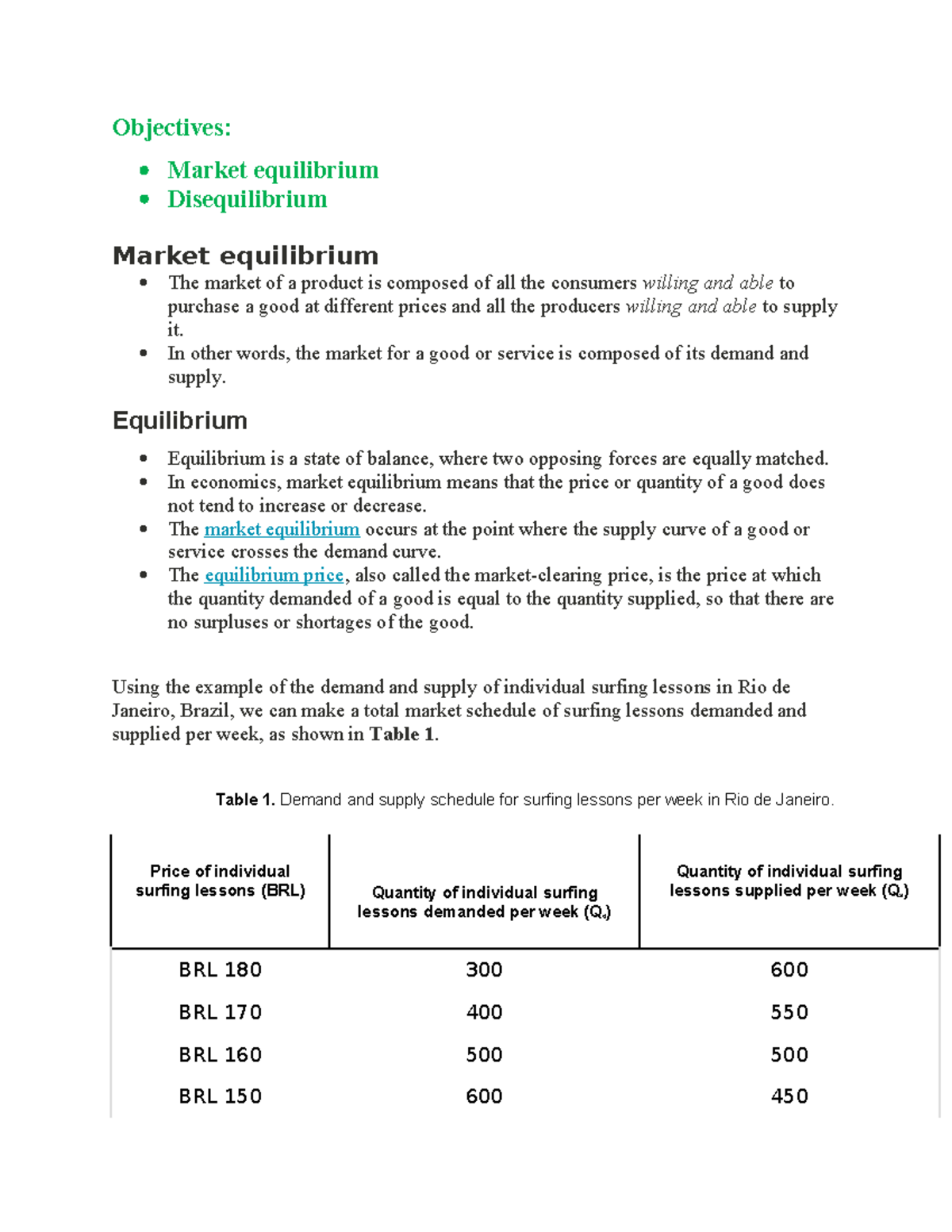 2.3. 1. Equilibrium - Summary Microeconomics - Objectives: Market ...