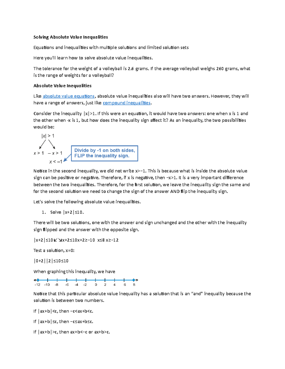 Solving Absolute Value Inequalities - Solving Absolute Value ...