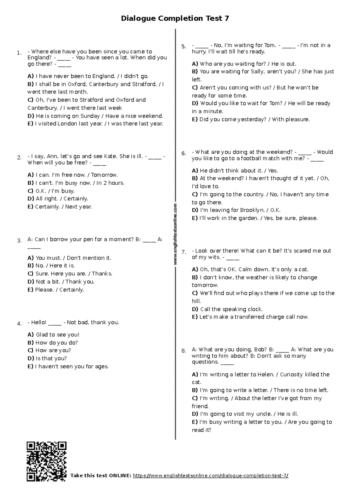 1777 dialogue-completion-test-7 englishtestsonline - Where else have ...