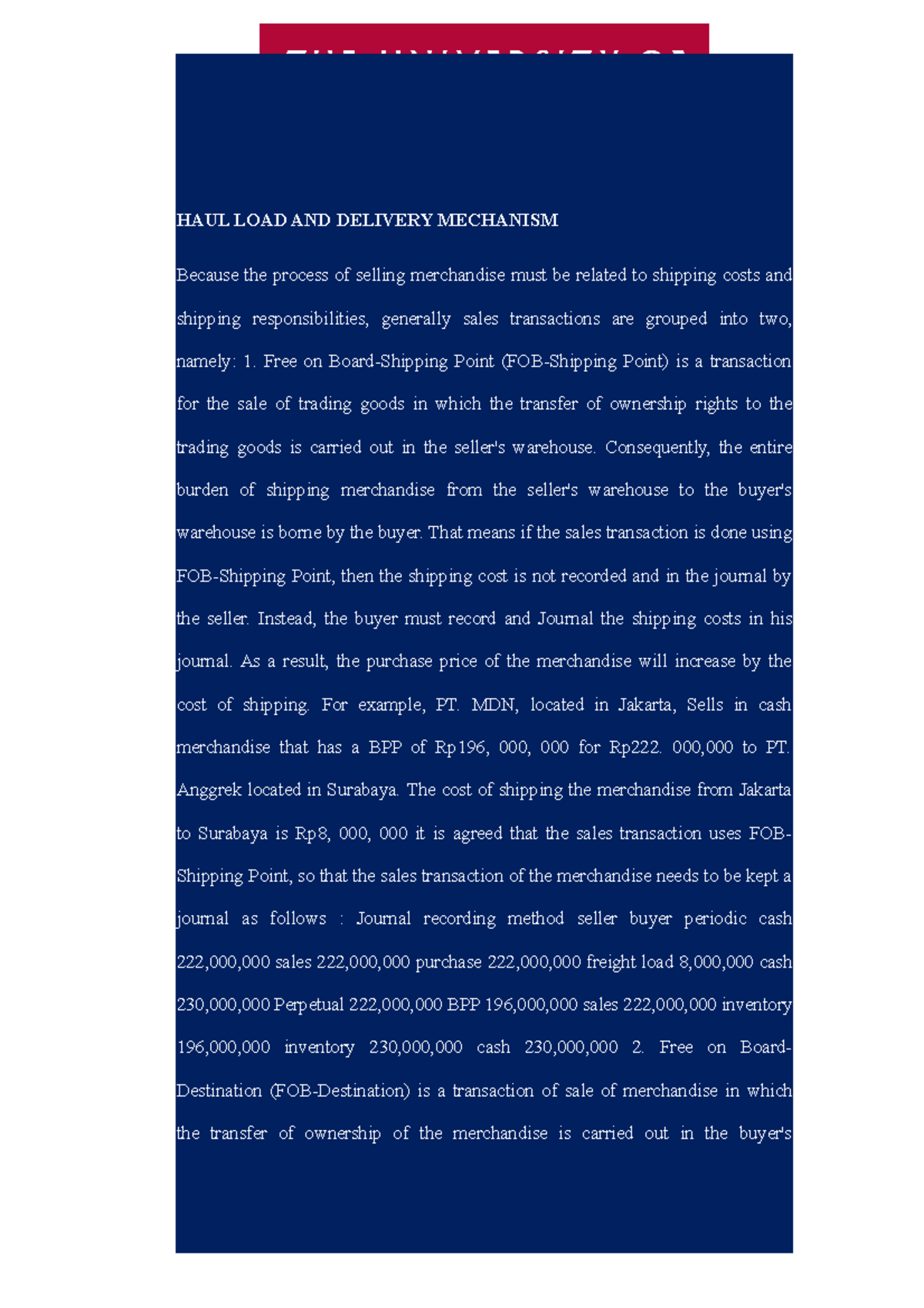 Notes Study Accounting - HAUL LOAD AND Delivery Mechanism - HAUL LOAD ...