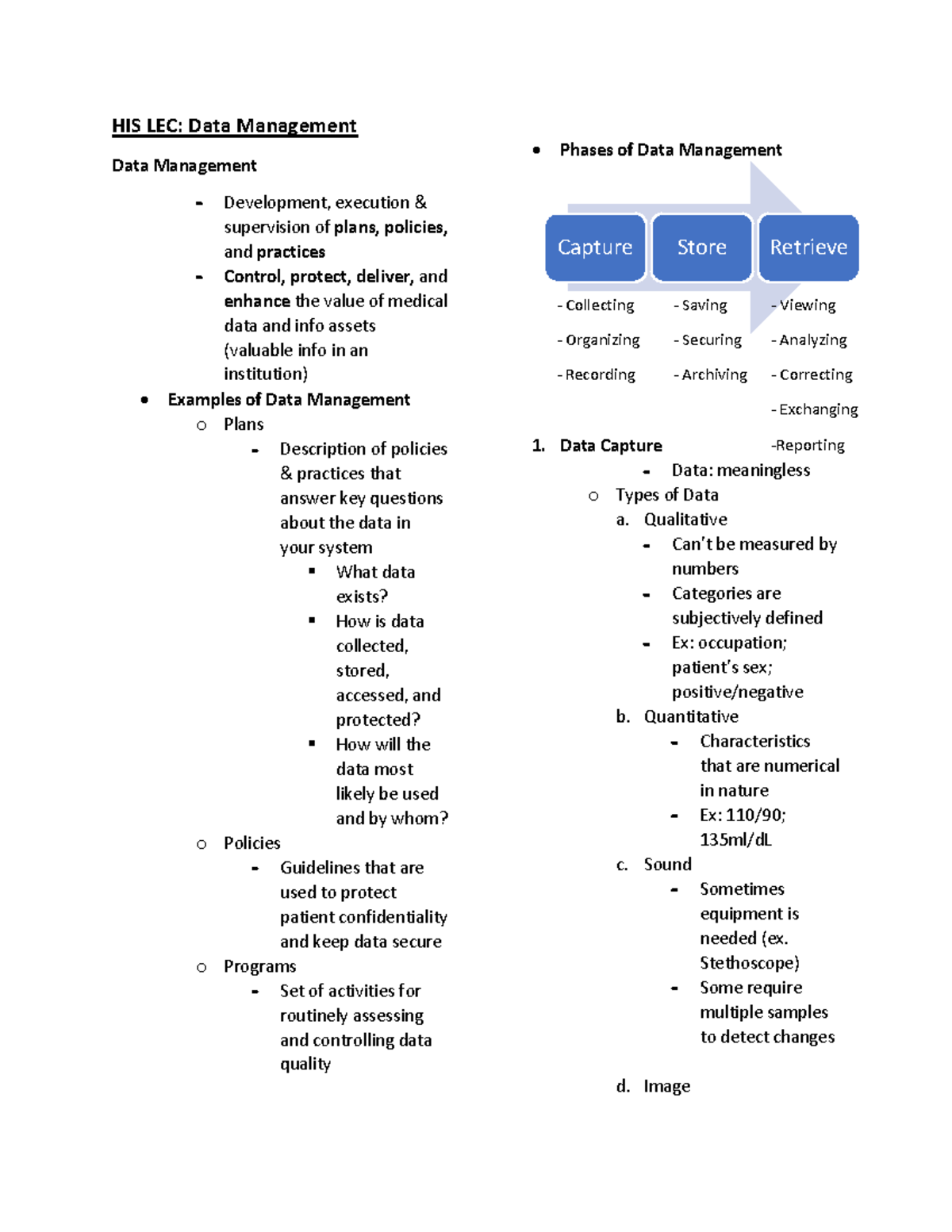 2- Notes - DATA Management - Capture Store Retrieve HIS LEC: Data ...