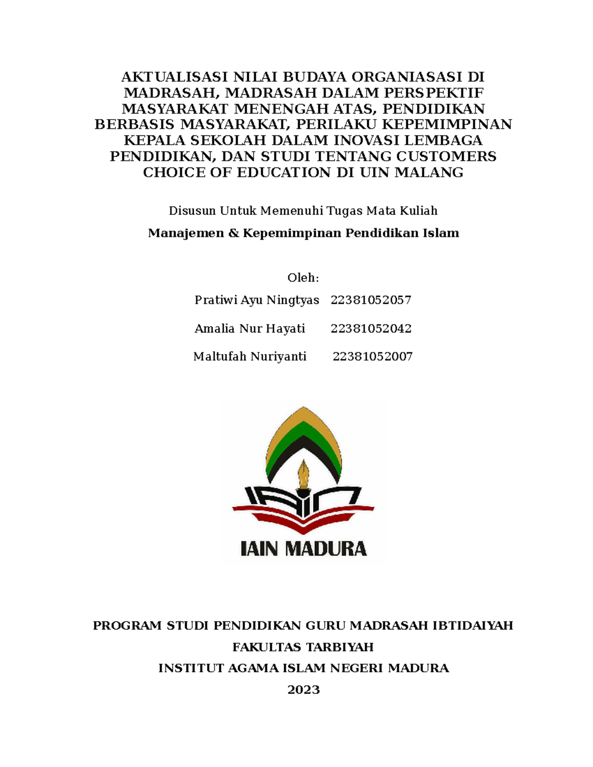 Kelompok 11 (Mkpi) - Good luck - AKTUALISASI NILAI BUDAYA ORGANIASASI ...