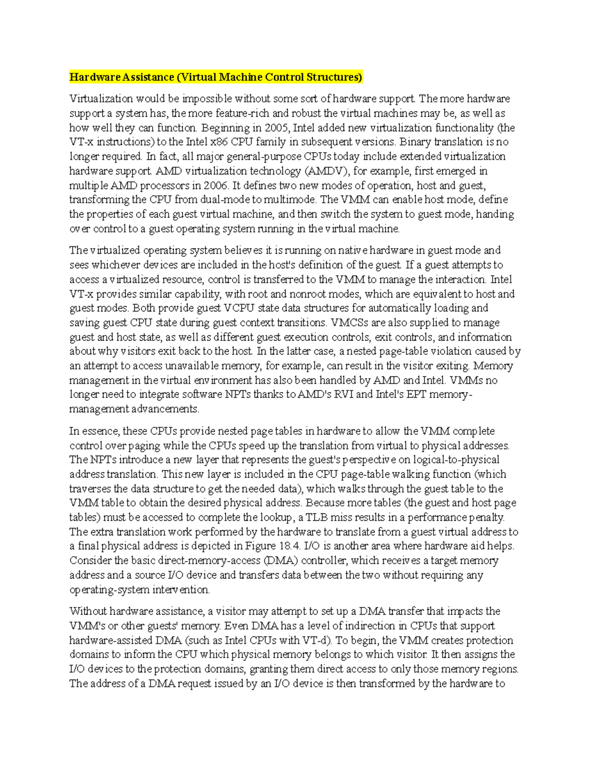 Hardware Assistance (Virtual Machine Control Structures) - Hardware Assistance (Virtual Machine ...