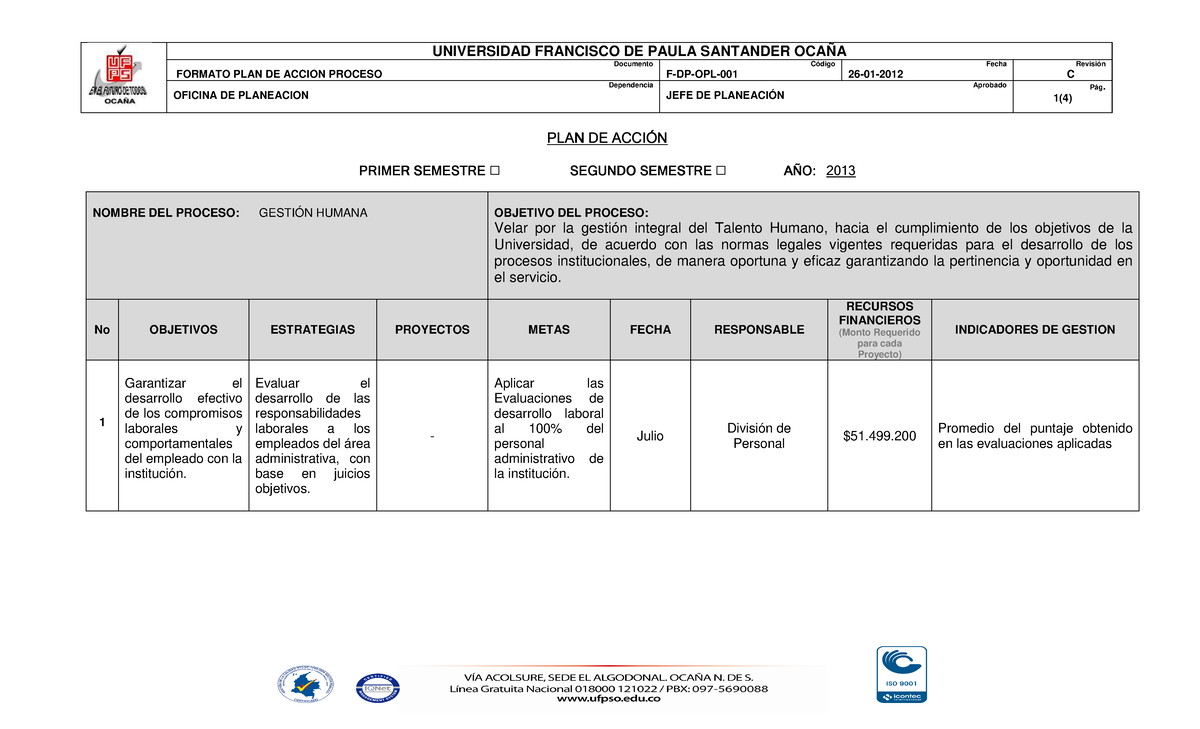 Plan gh13 - gestion humana - Documento FORMATO PLAN DE ACCION PROCESO ...