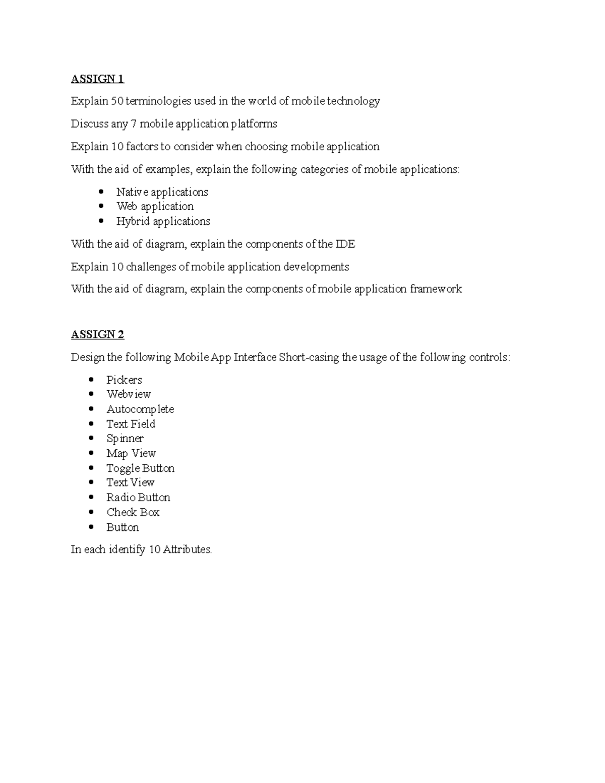 Assignments Mobile Application Development Assignment 1 BIT 2320 ...