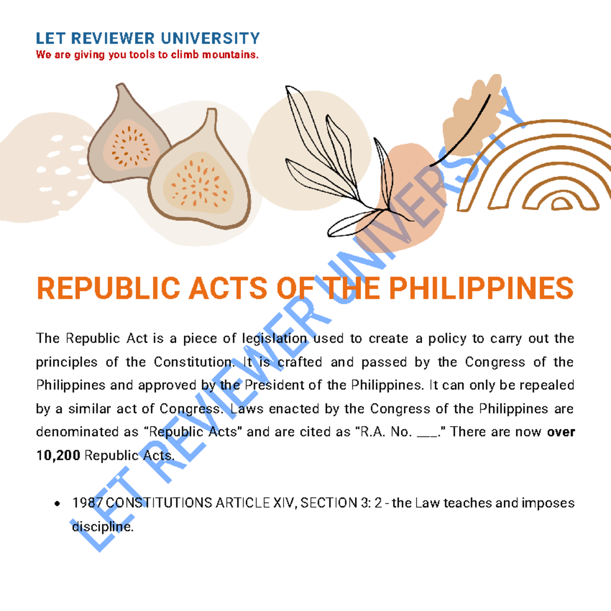 LIST OF THE Republic ACTS OF THE Philippines - LET REVIEWER UNIVERSITY ...