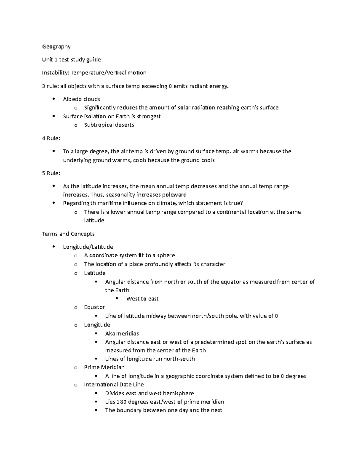 Geography Unit 1 - Lecture notes unit 1 - Geography Unit 1 test study ...