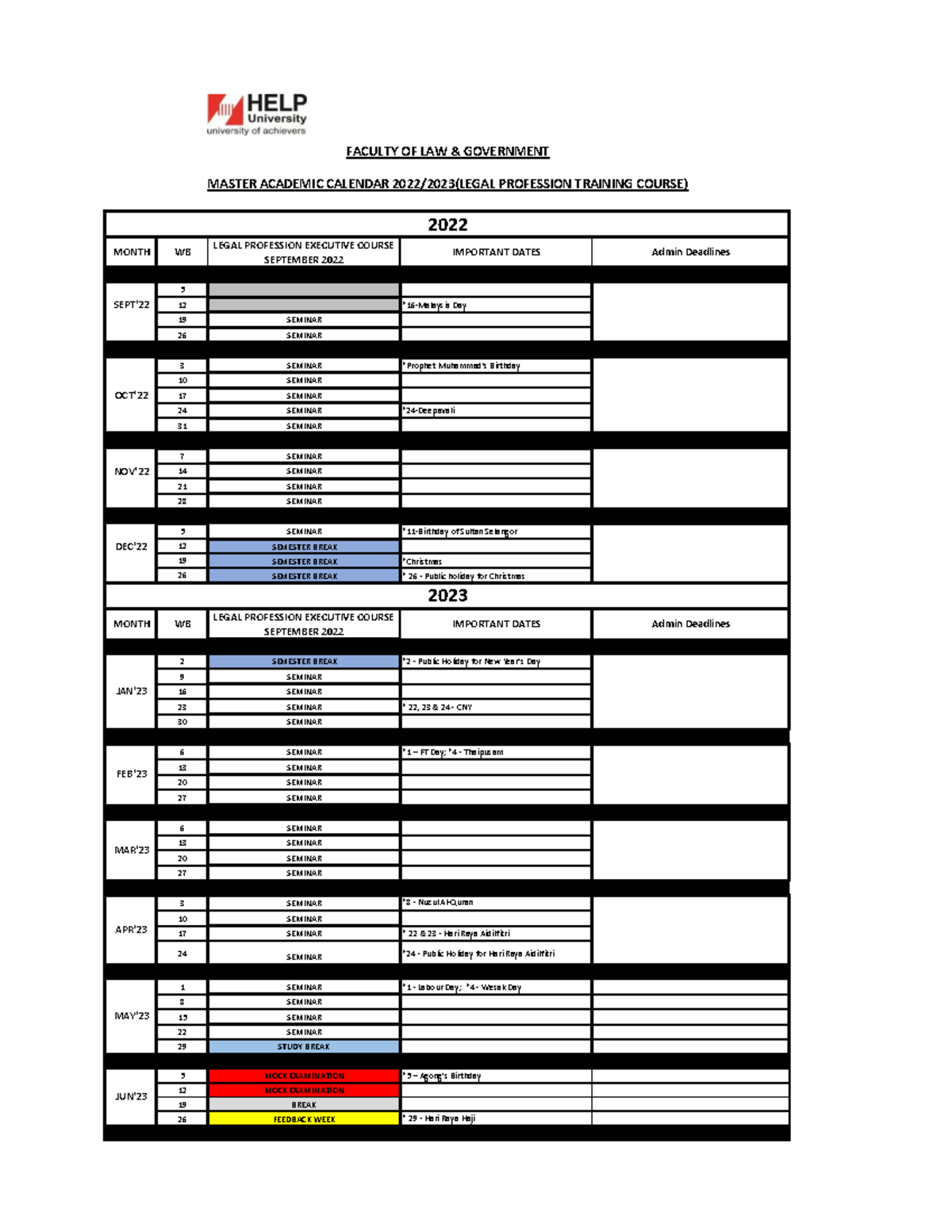 LPTC Academic Calendar 2022-2023 - MONTH WB LEGAL PROFESSION EXECUTIVE ...