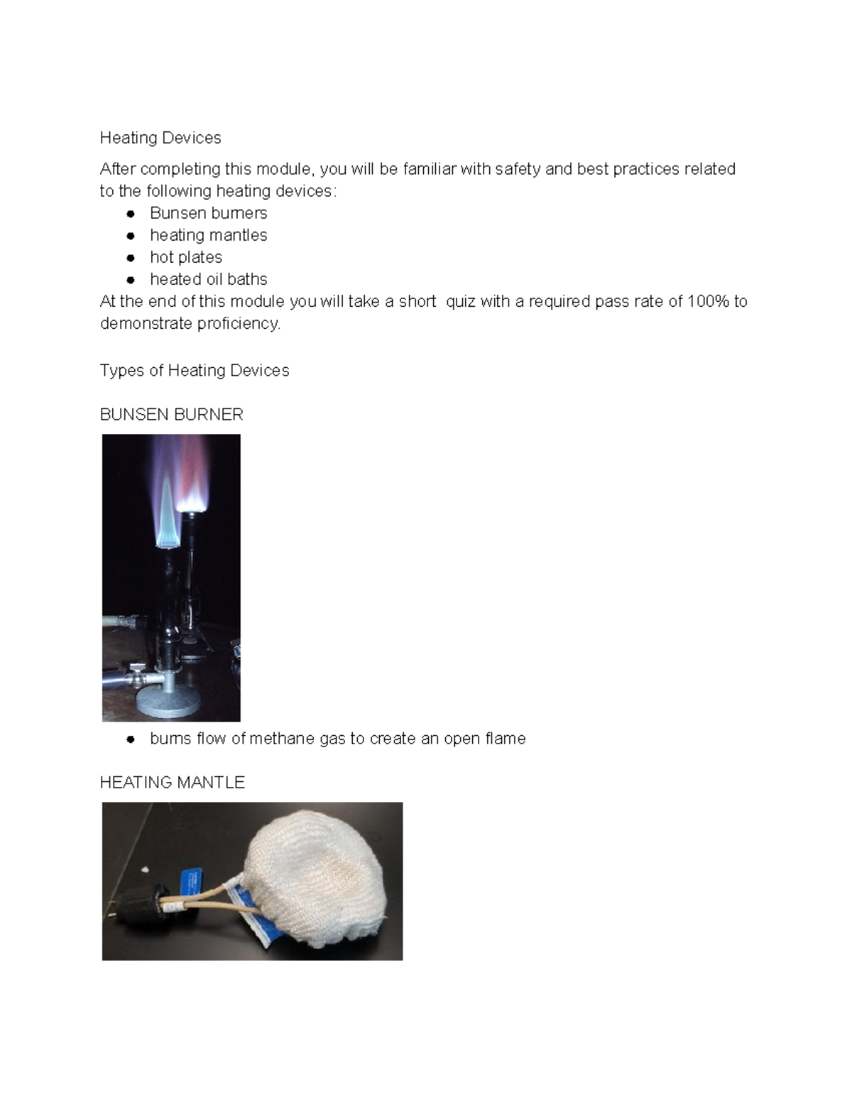 Chemistry training 3 - Heating Devices After completing this module ...