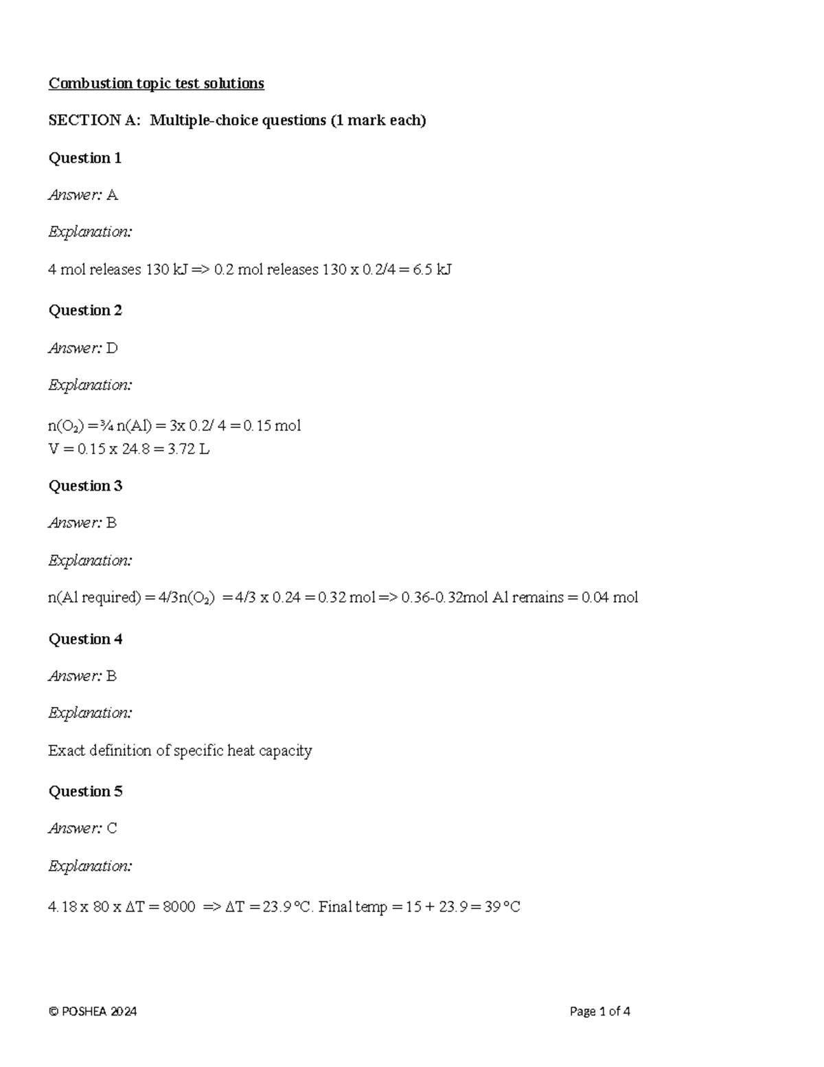 Combustion solutions - Combustion topic test solutions SECTION A ...
