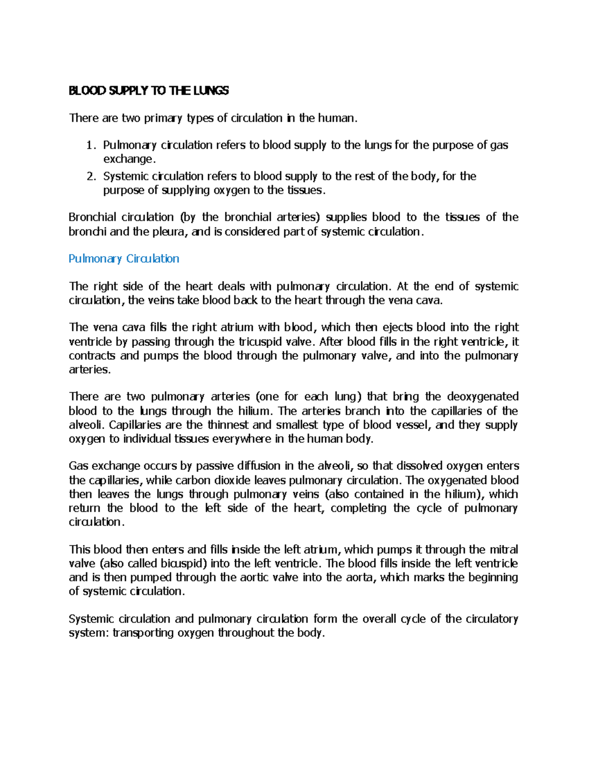 Blood Supply to Lungs explained - BIOL1020U - Ontario Tech University ...