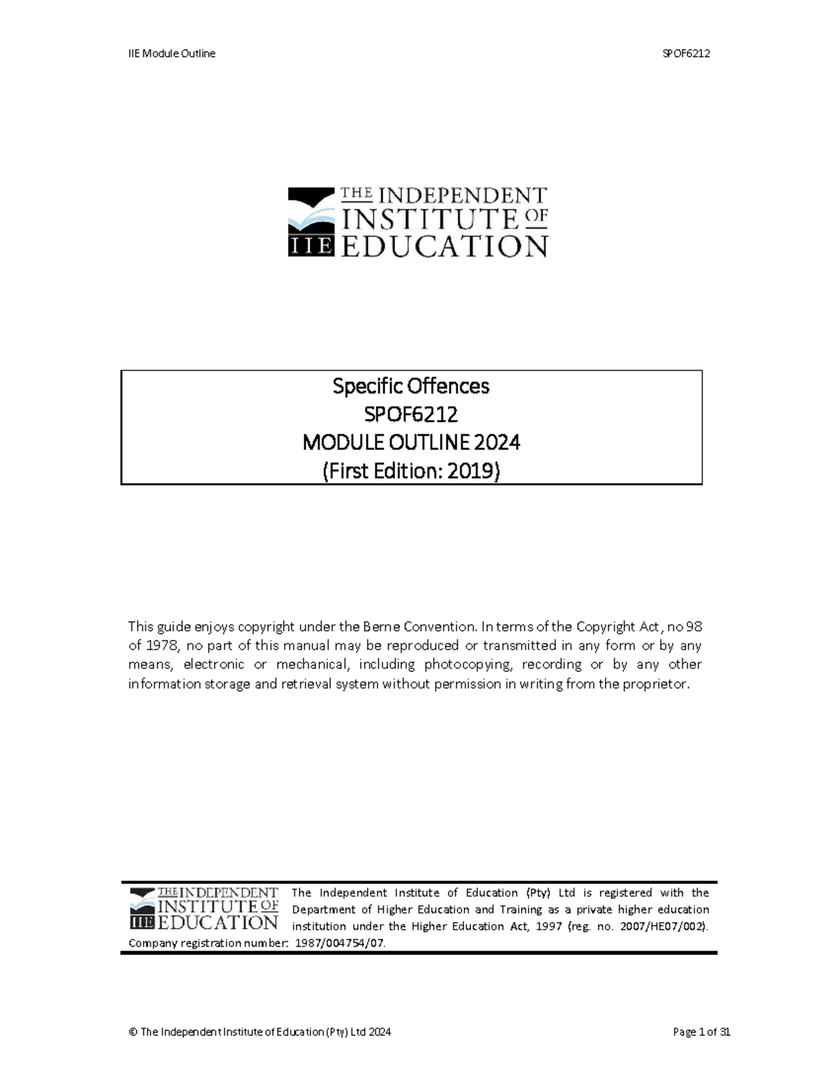 SPOF6212 MO - Module outline for SPOF 2023/2024 - Specific Offences ...