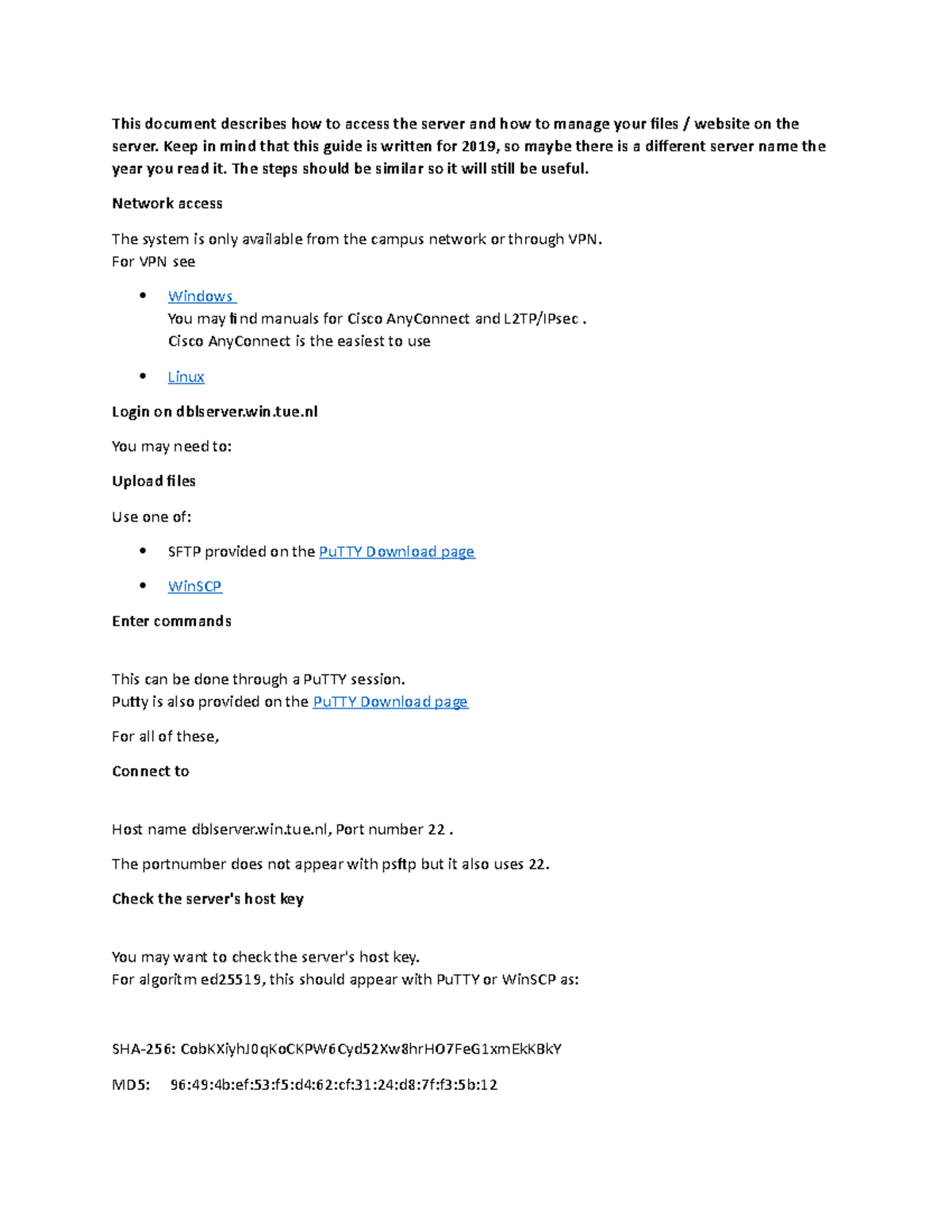 Server guide - This document describes how to access the server and how ...