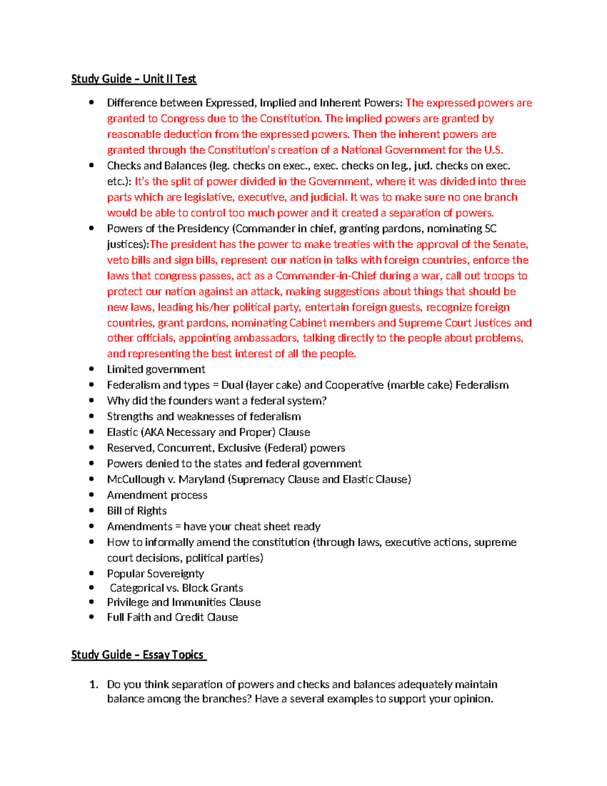 Unit 2 Test Study Guide 2022 - Study Guide – Unit II Test Difference ...