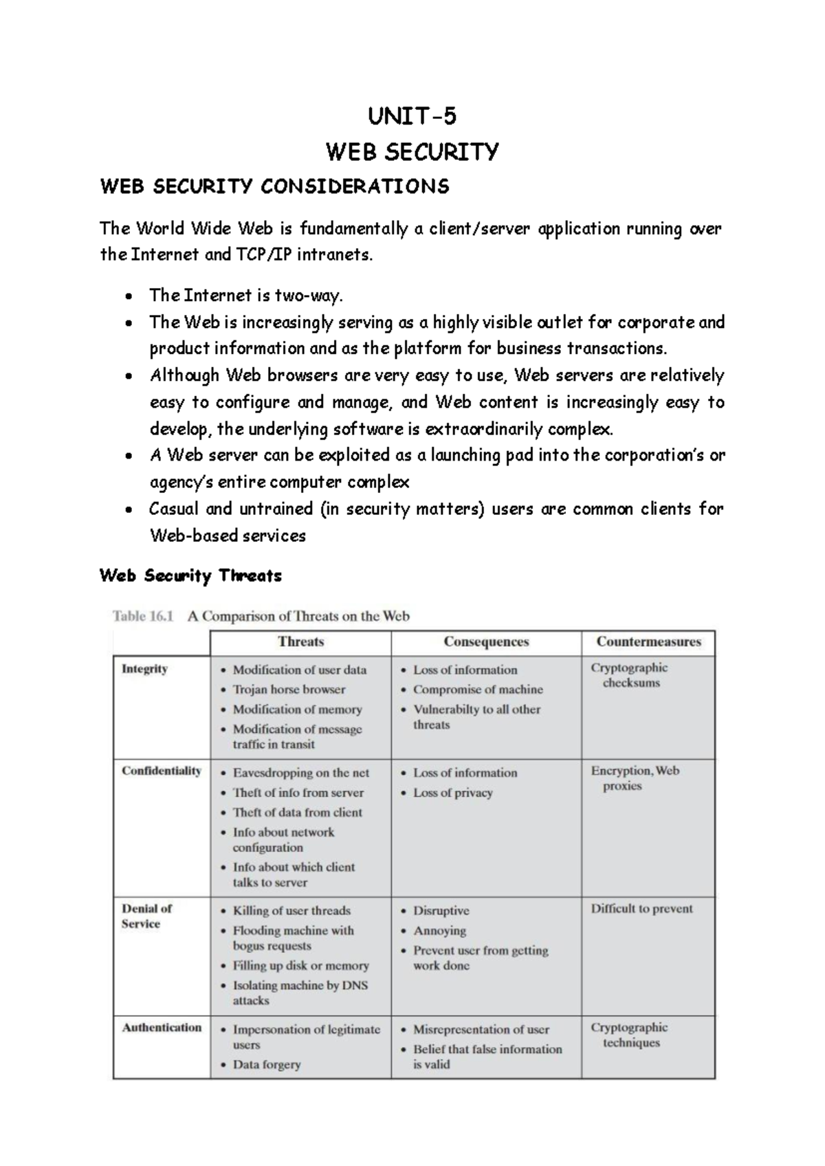CNS - UNIT 5 , WEB Security Notes - UNIT- 5 WEB SECURITY WEB SECURITY ...