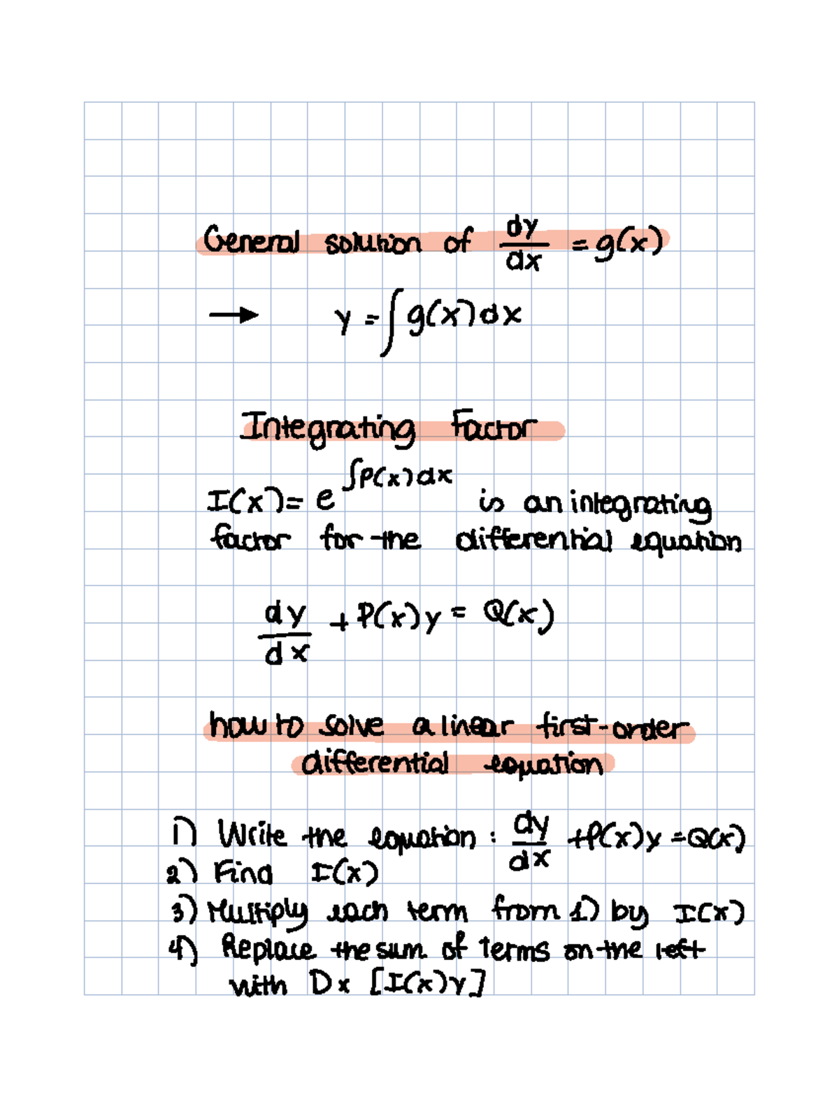 Chap 10 Summary Differential Equations - General solution ####### of 8 g x y g x ax Integrating ...