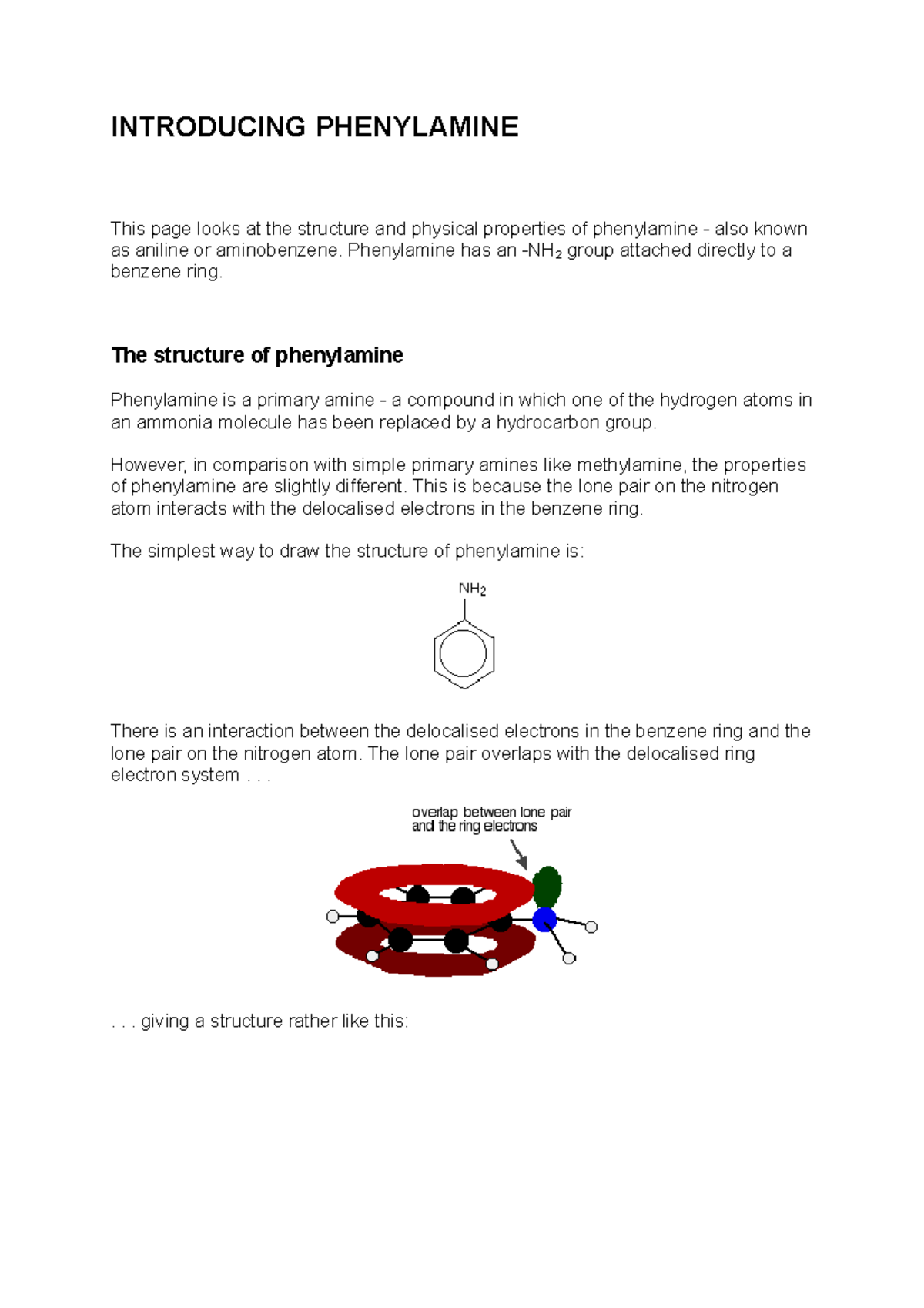 Introducing Phenylamine - INTRODUCING PHENYLAMINE This page looks at ...