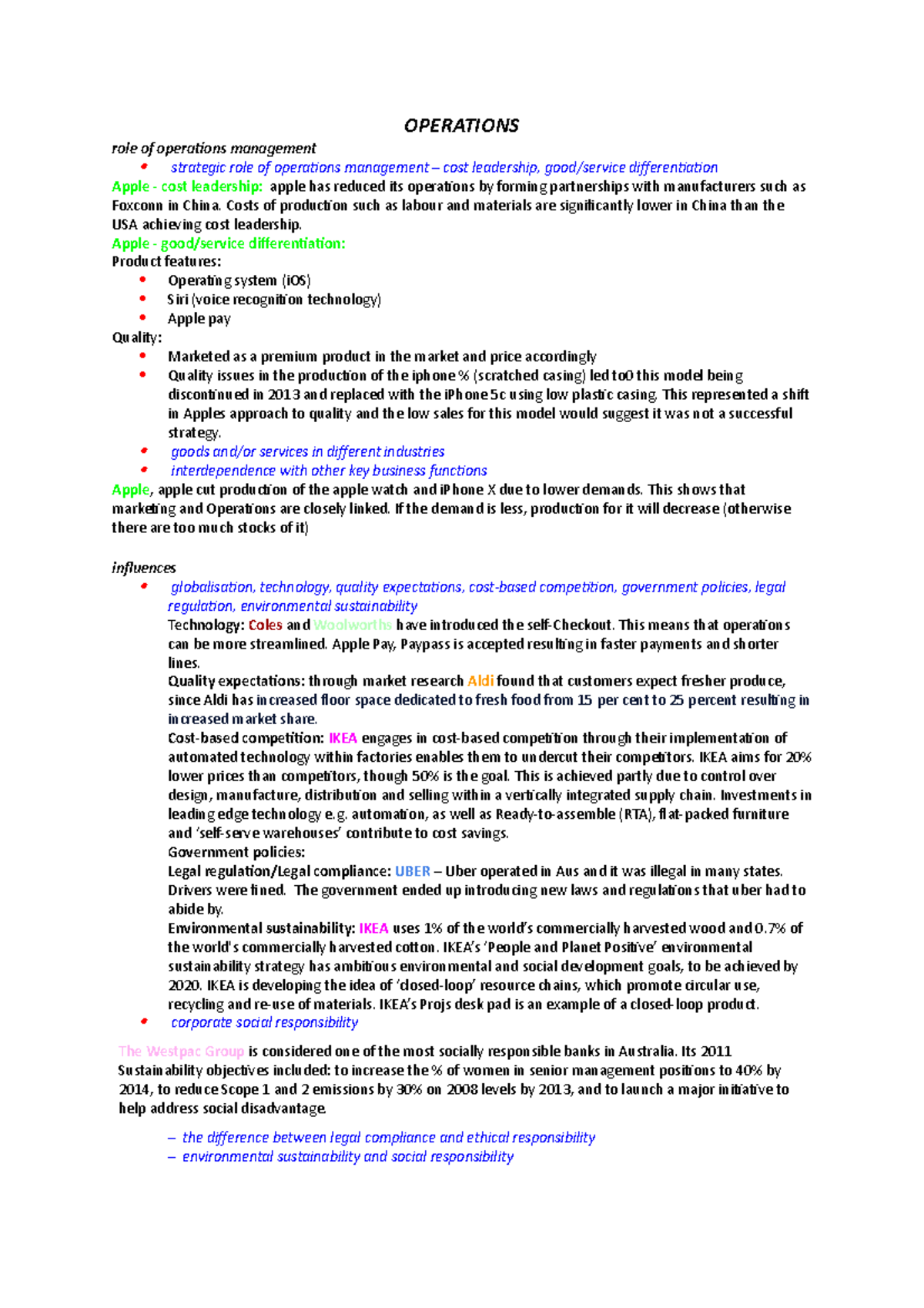 Operations Notes - OPERATIONS role of operations management strategic ...